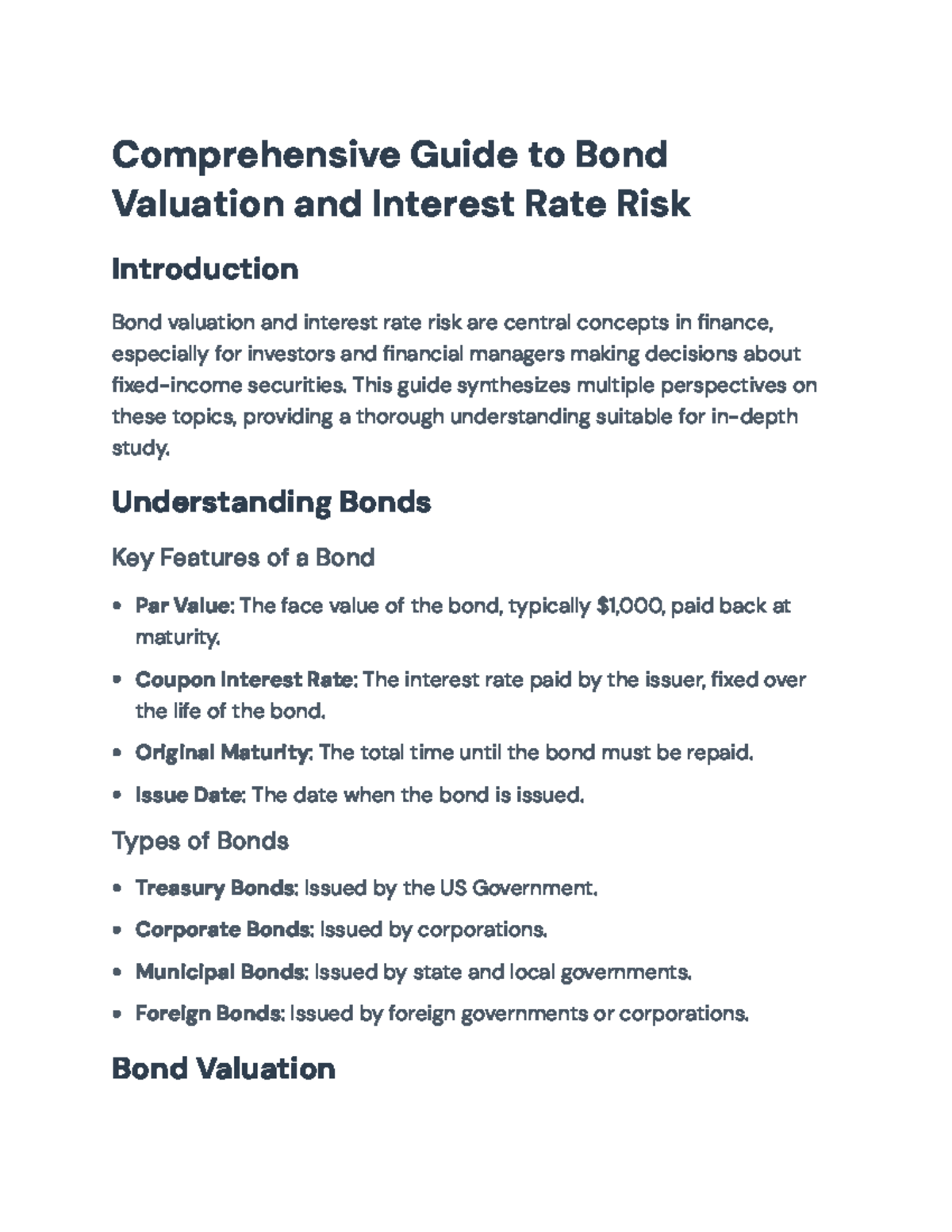 Comprehensive Guide to Bond Valuation and Interest Rate Risk ...