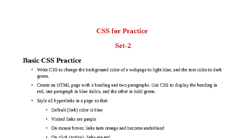CSS-SET-2: Basic CSS Practice for Webpage Styling - Studocu