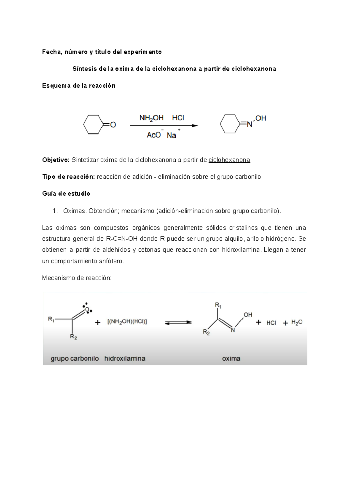 Síntesis de Oxima de Ciclohexanona: Guía de Estudio y Procedimiento ...