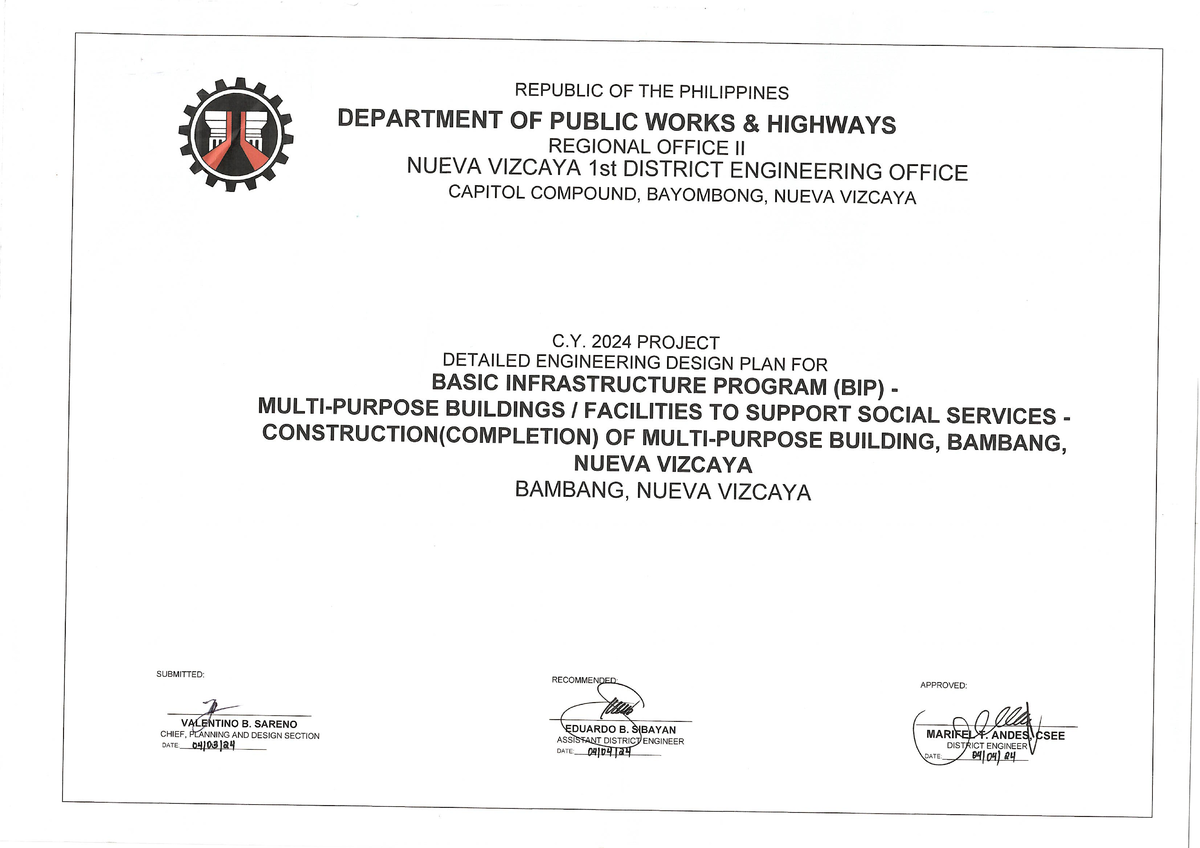 BIP Project Detailed Engineering Design Plan for Nueva Vizcaya - Studocu