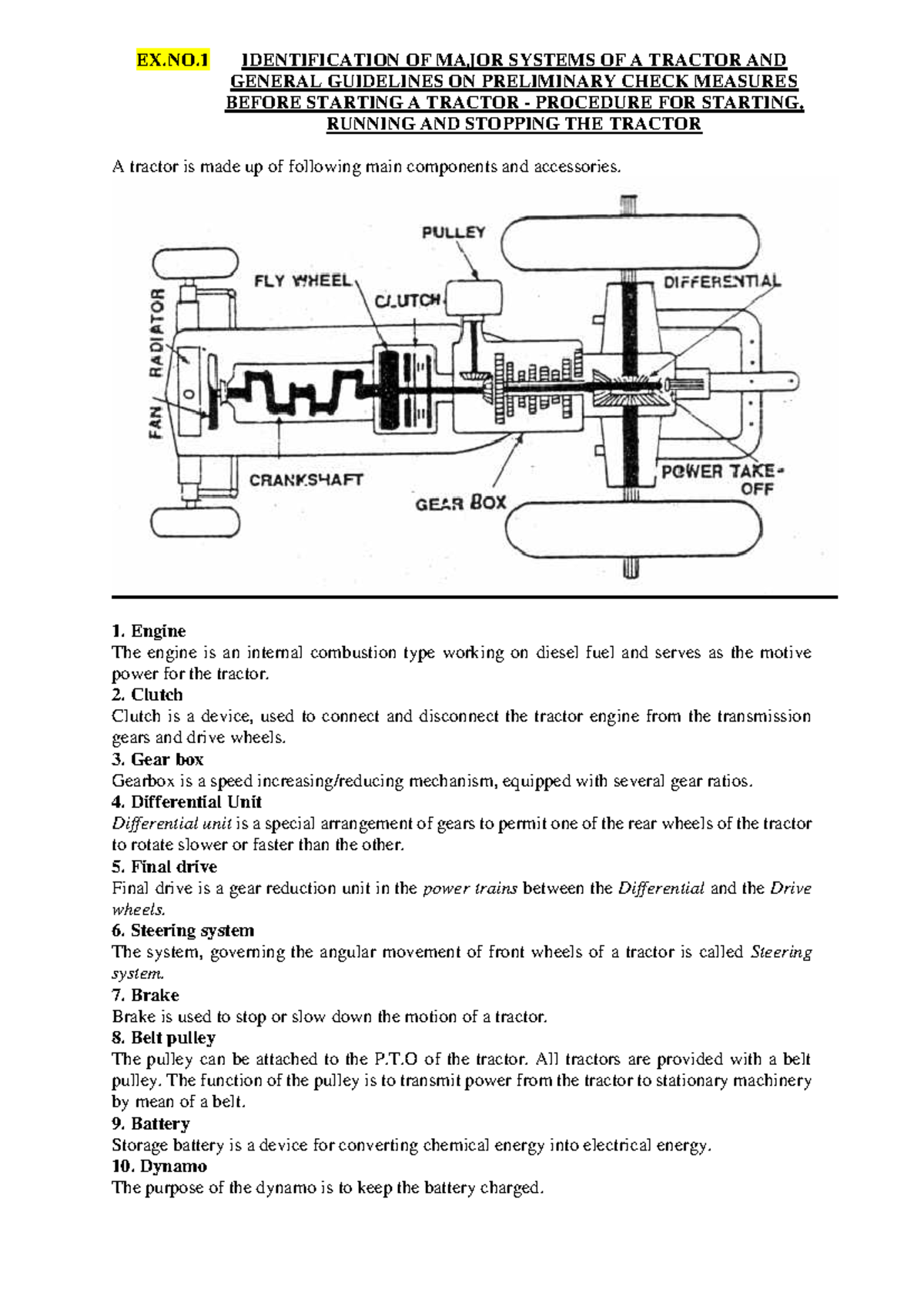 Lab Manual FEM: Identification & Operation of Tractor Systems - Studocu
