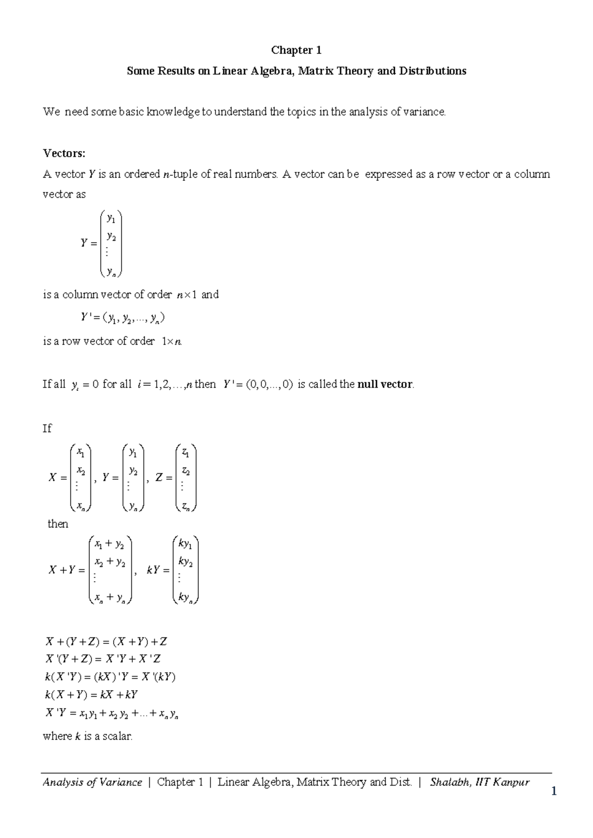 Chapter 1-anova-matrix - Analysis of Variance | Chapter 1 | Linear ...