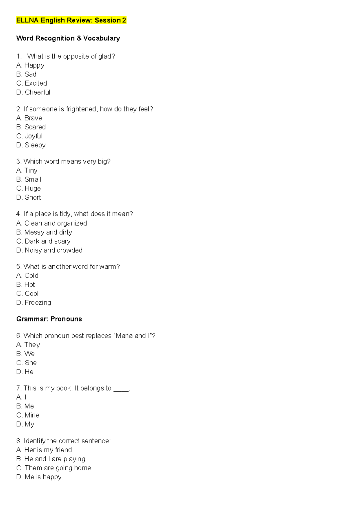 Ellna English-Review Session 2 - ELLNA English Review: Session 2 Word ...