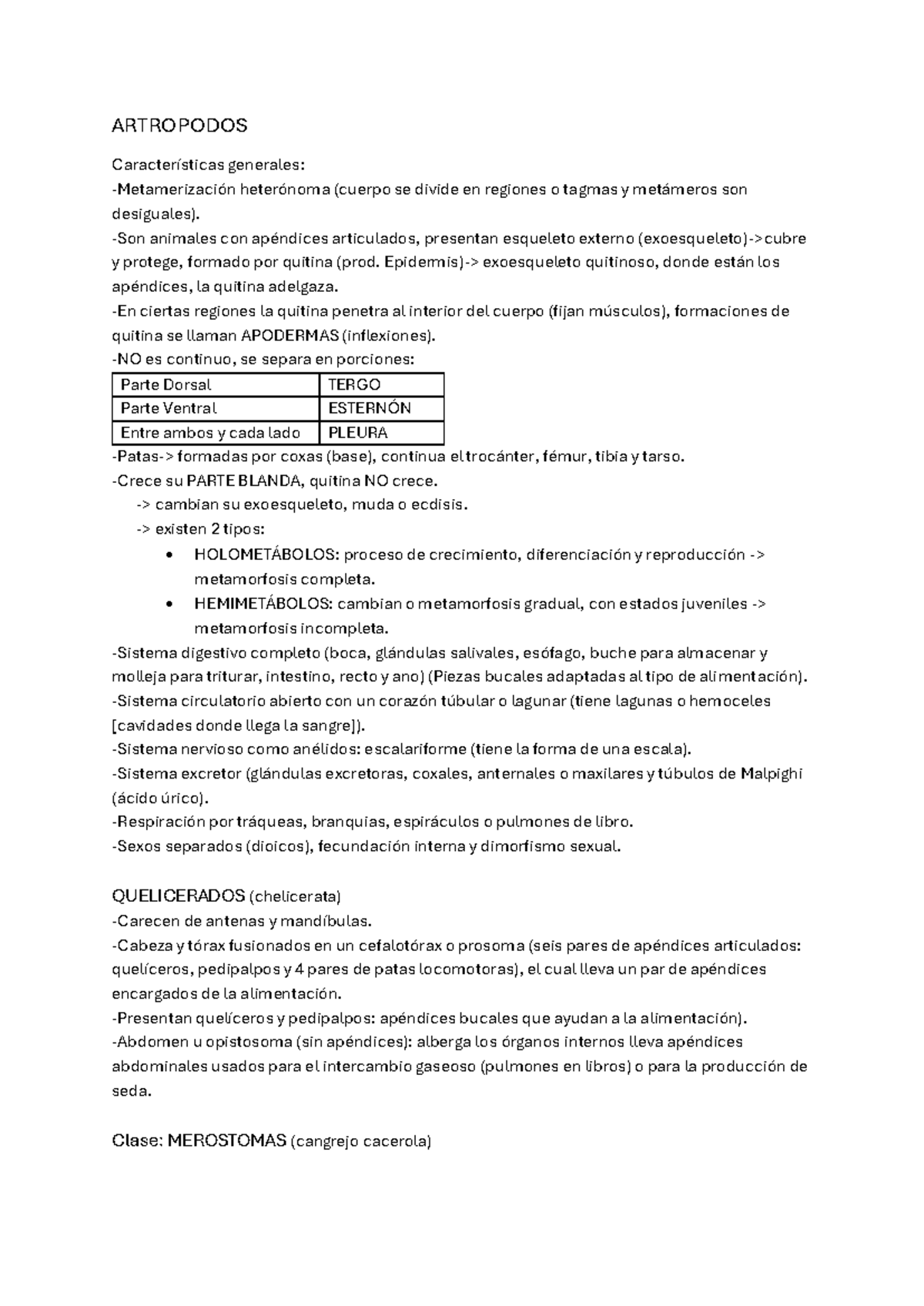 Resumen Zoología Parcial 2 - ARTROPODOS Características generales ...