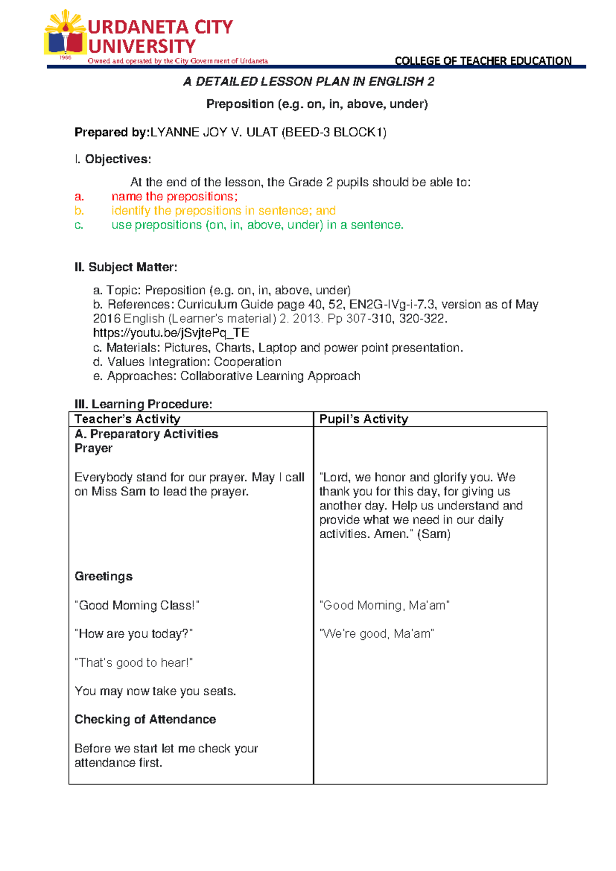 A Detailed Lesson PLAN IN English 2(NEW) - UNIVERSITY Owned and ...
