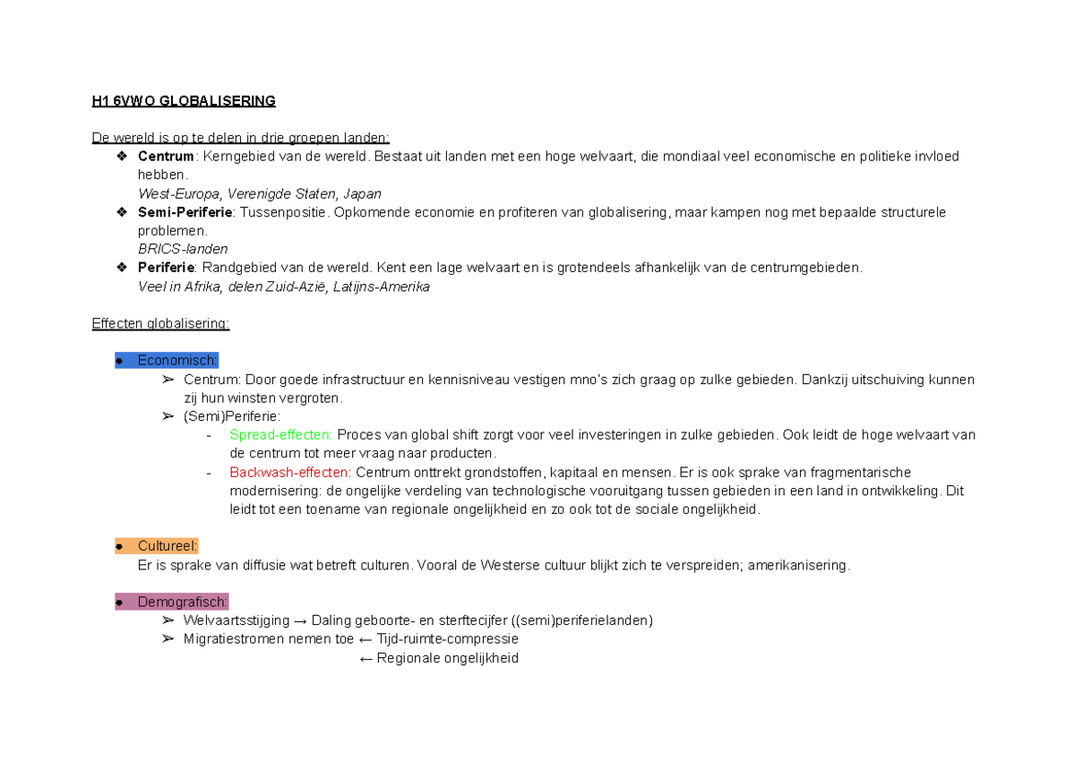AK 6VWO Globalisering: Economische, Sociale en Politieke Effecten ...