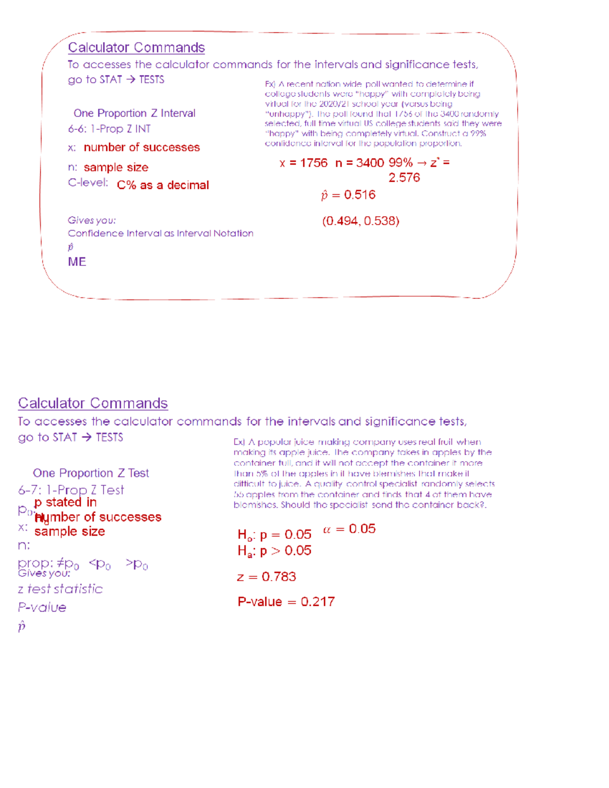 U6 6.5 Notes: Inference for Categorical Data & Proportions - Studocu