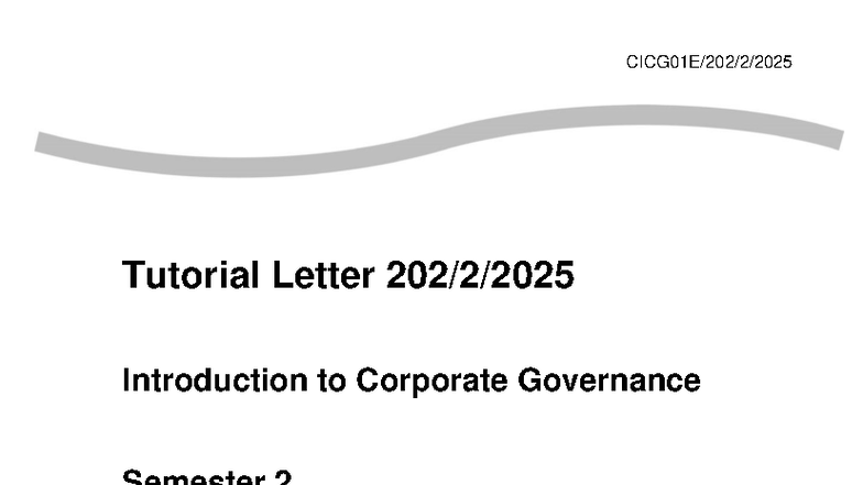 CICG01E 2025 Tutorial Letter: Corporate Governance Insights - Studocu