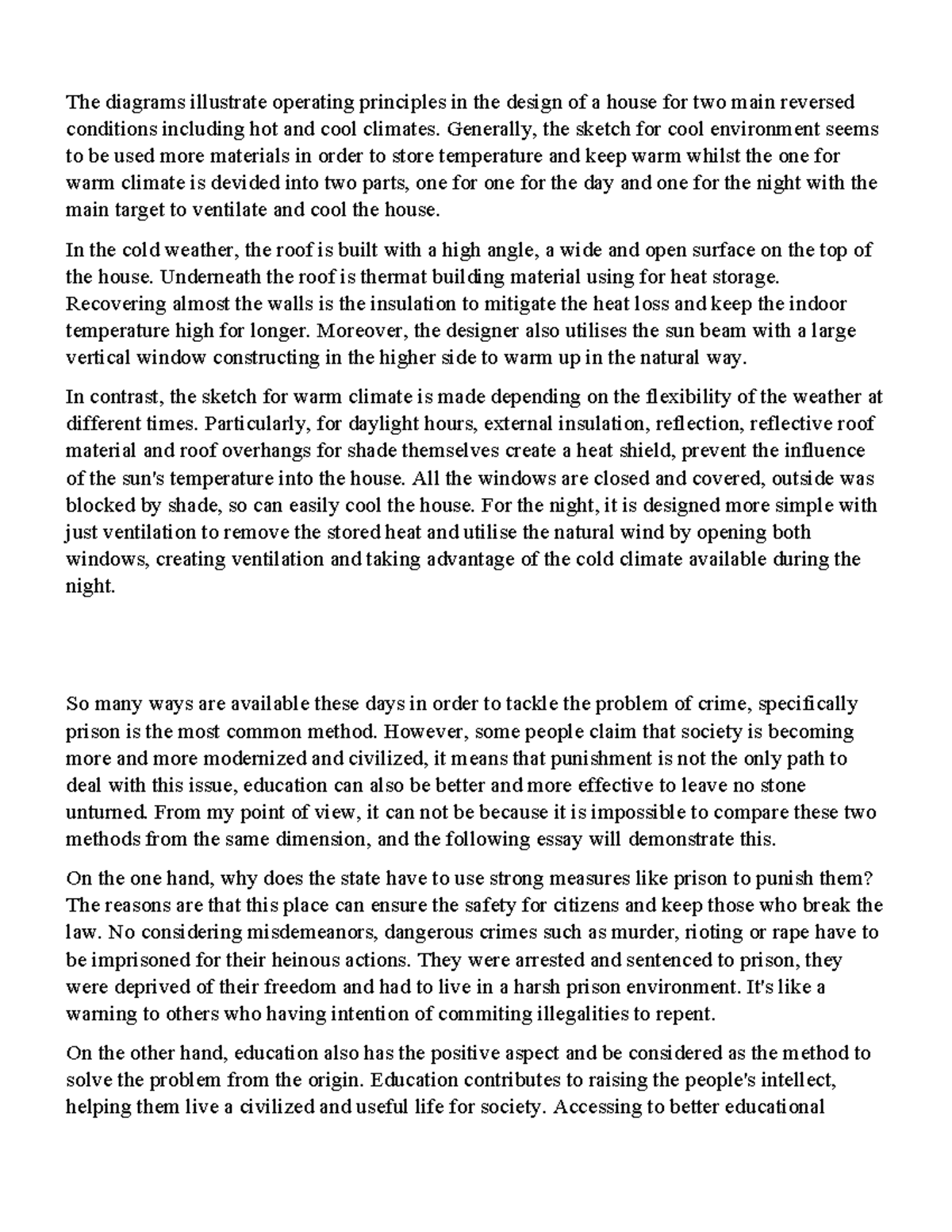 Design Principles for Houses in Hot & Cool Climates - Writing 2 Tasks ...