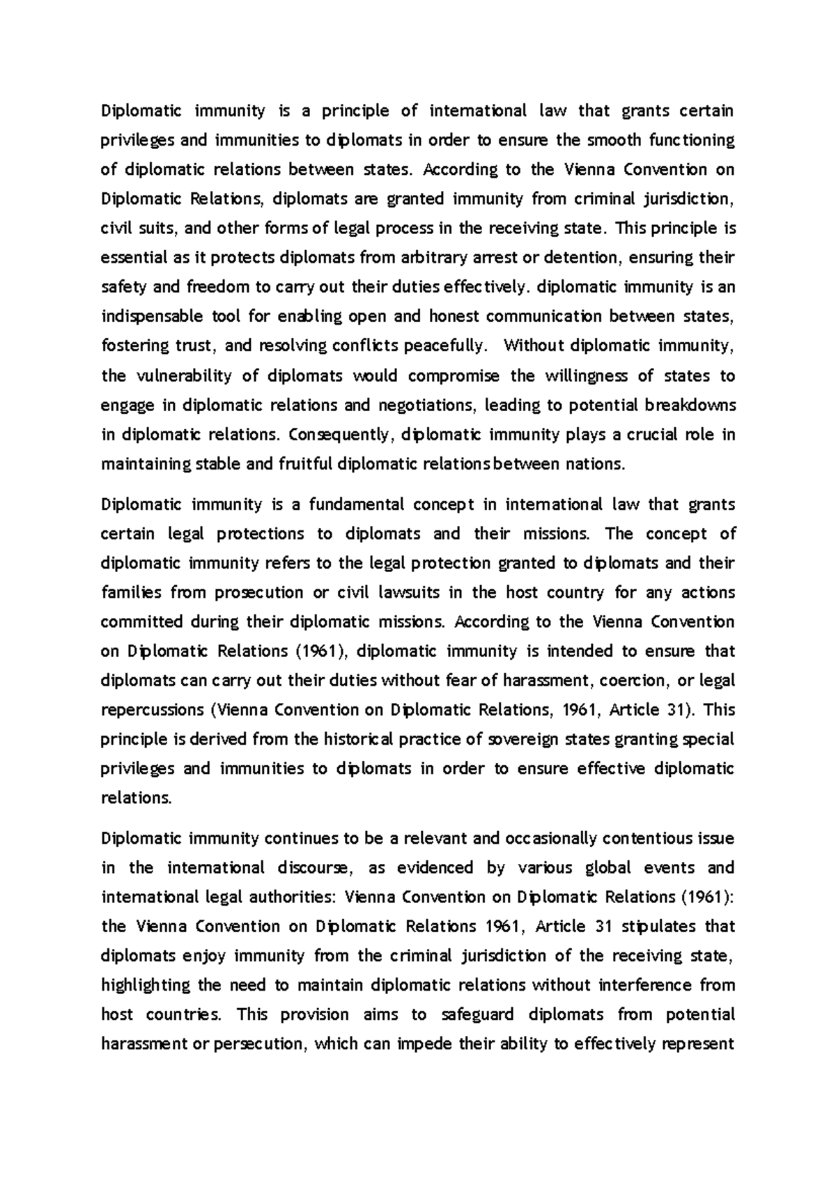 The Role of Diplomatic Immunity in International Law: A Detailed ...