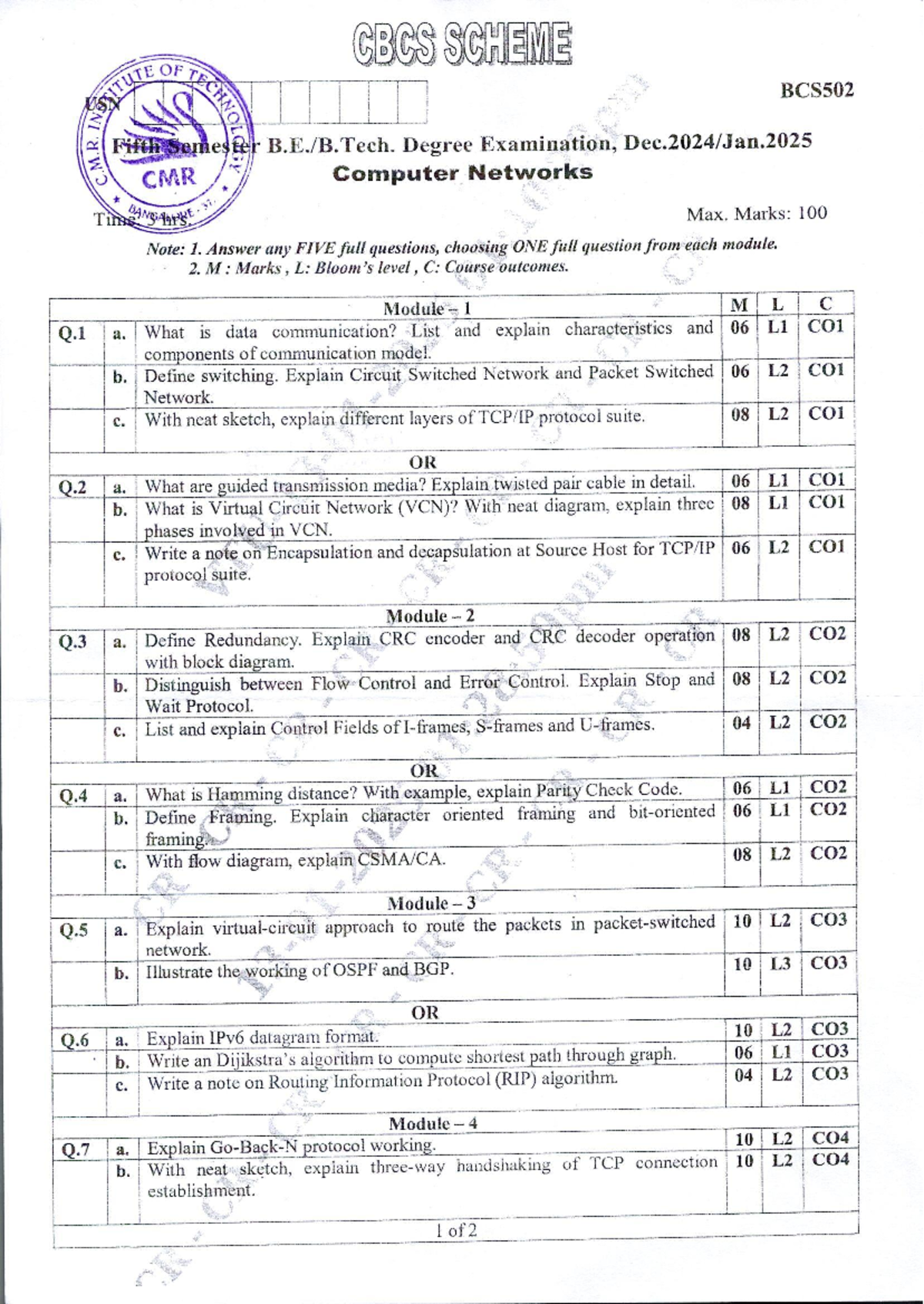 VTU Question Paper BCS502 Computer Networks Dec 2024 - Jan 2025 - Studocu