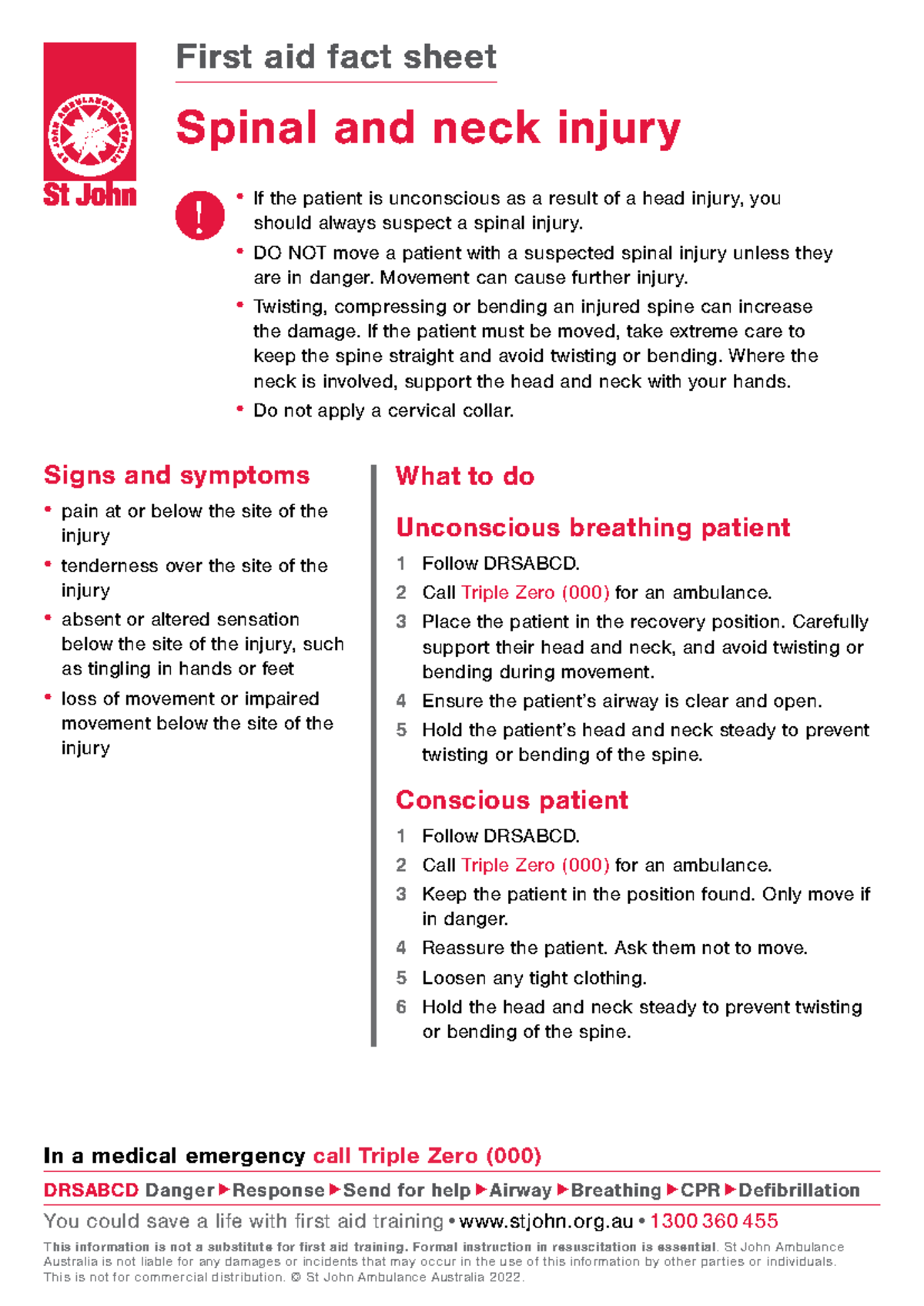 Lect 5 Fact sheets spinal and neck injury - First aid fact sheet In a ...