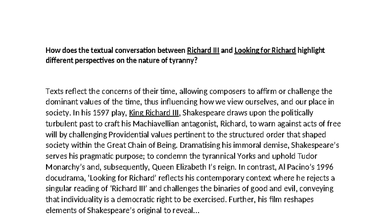 KR & LFR Essay 3: Perspectives on Tyranny in Shakespeare and Pacino ...
