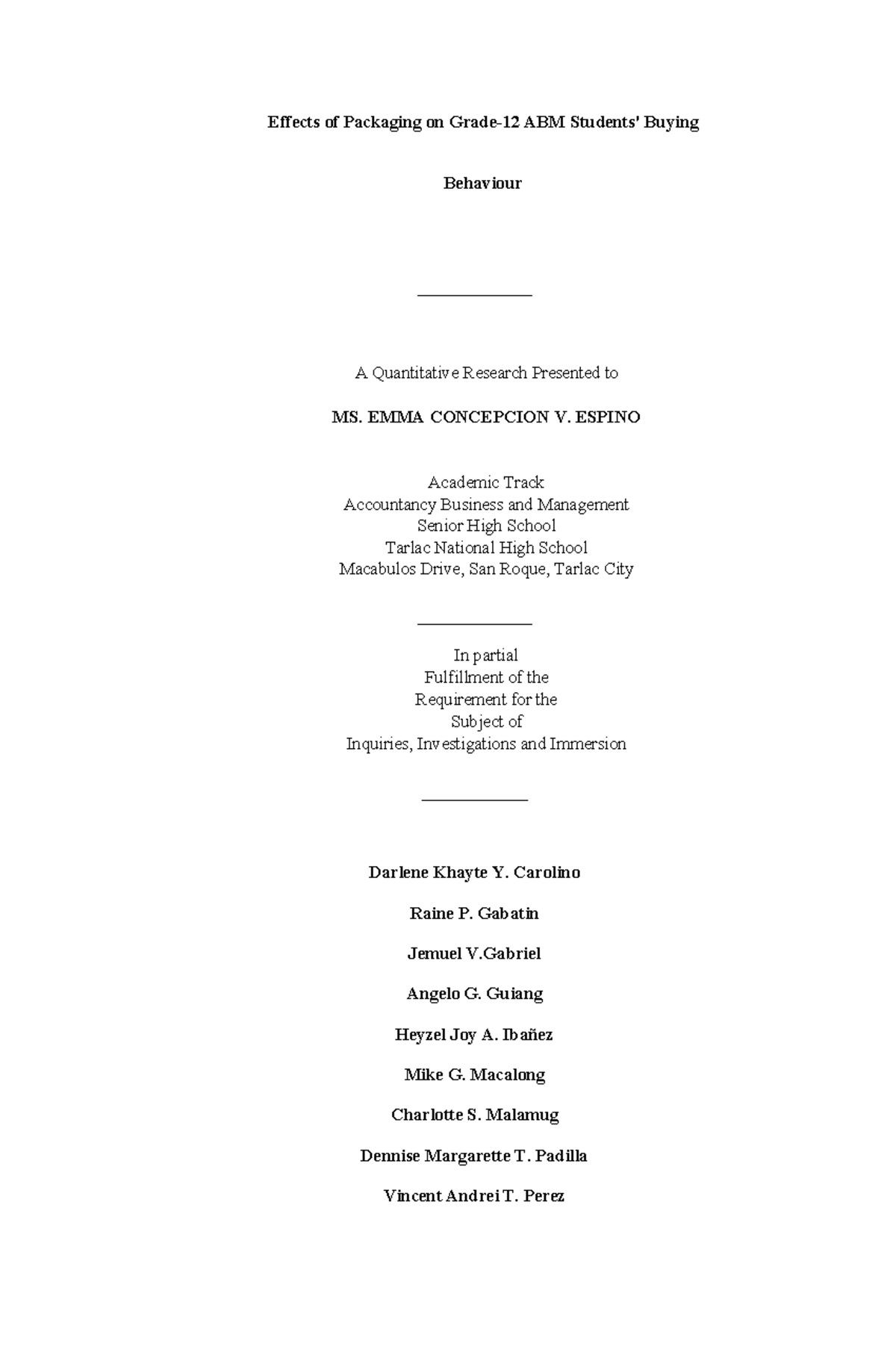 Effects of Packaging on Grade 12-ABM Students' Buying Behavior Research ...