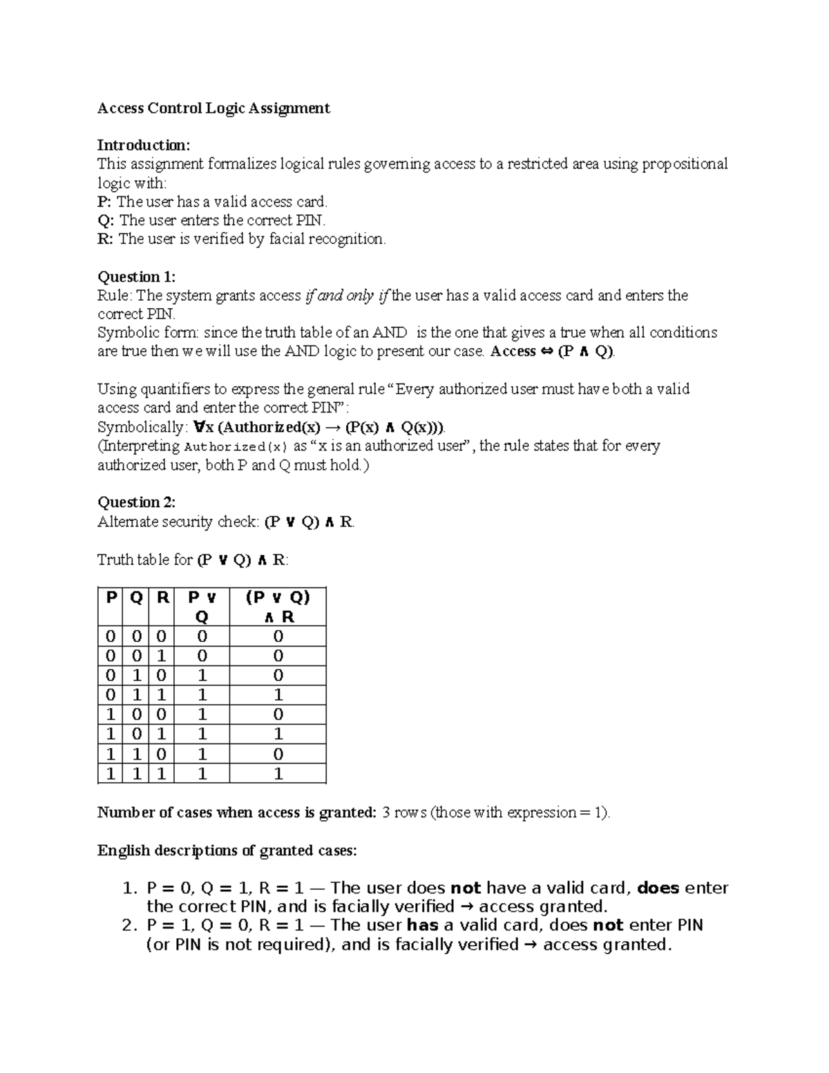 Math 1302 Assignment: Access Control Logic Analysis - Studocu
