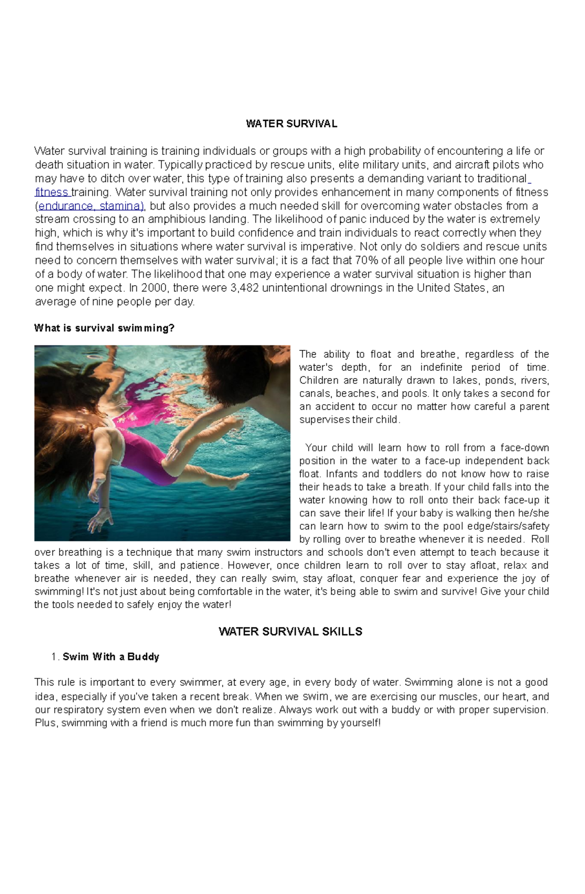 Aquatics - Module 3: Essential Water Survival Training Skills - Studocu