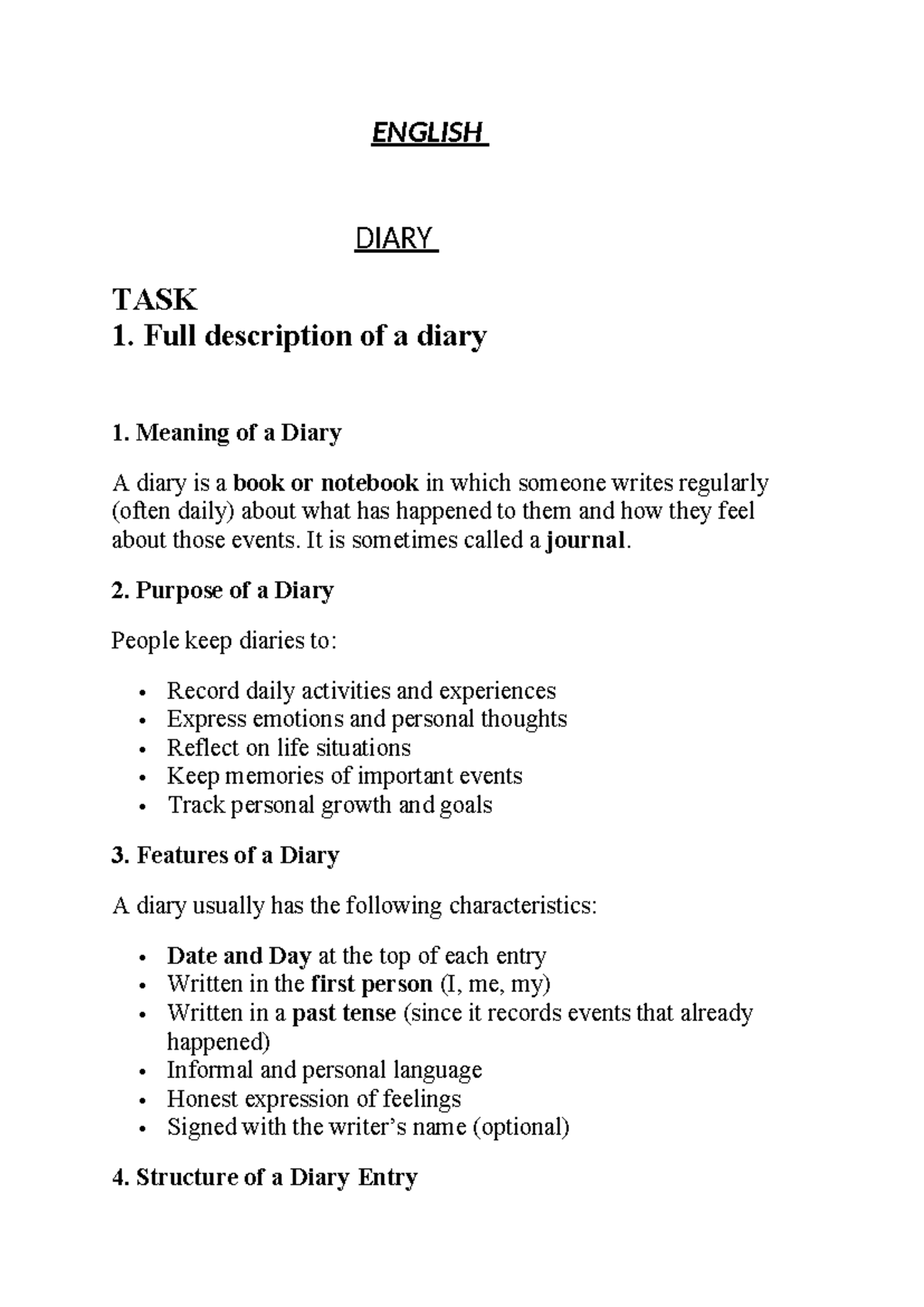 English - EF3F3 Diary Writing: Purpose, Features, and Assessment ...