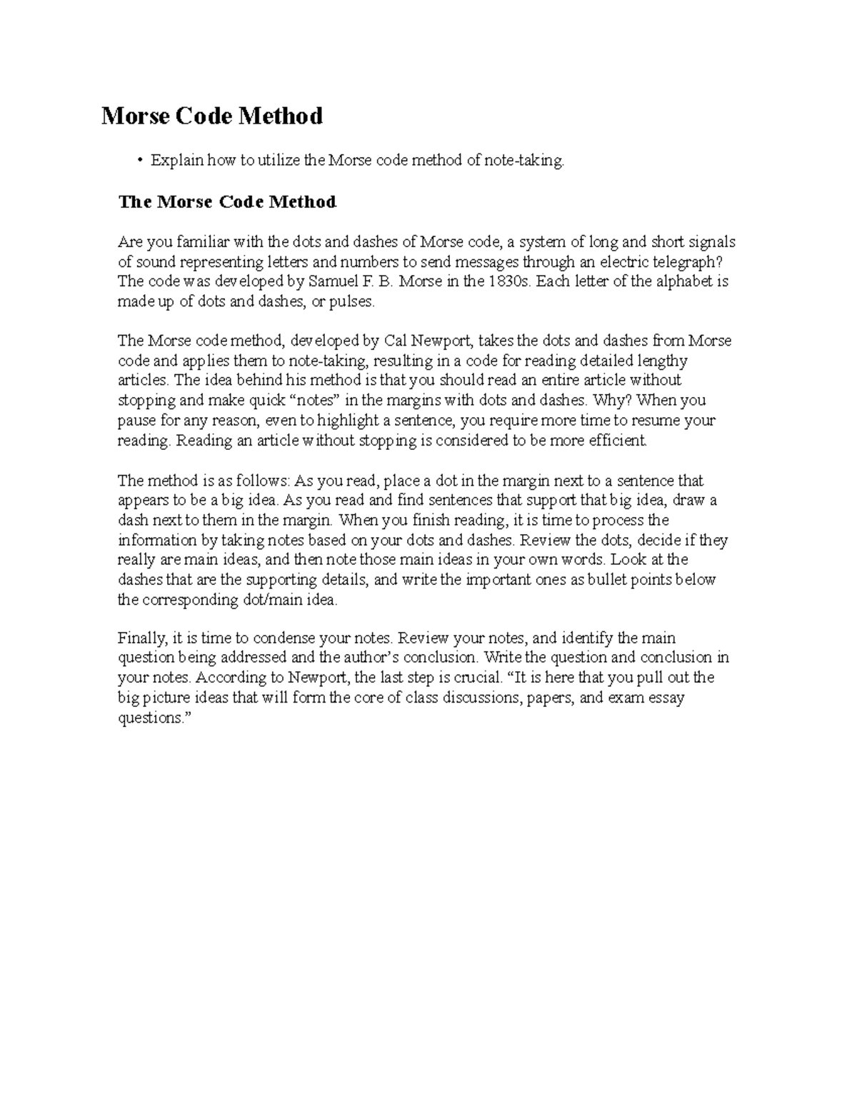 Morse+Code+Method - This is a reading assignment. - Morse Code Method ...