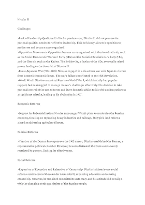 Russia notes - overview of Nicholas and Lenin's rule - Nicolas II ...
