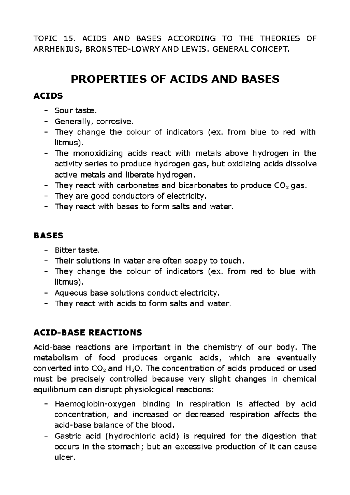 Topic 15: Acids and Bases - Arrhenius & Lewis Theories Explained - Studocu