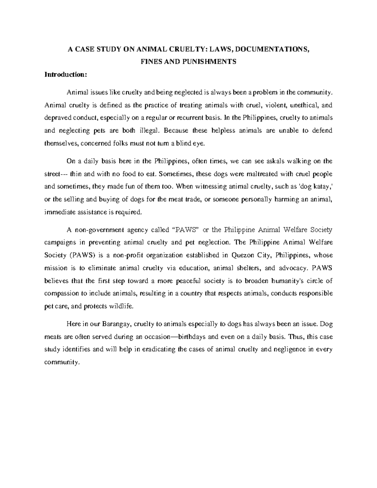 A CASE Study ON Animal Cruelty-Second Examination - A CASE STUDY ON ...