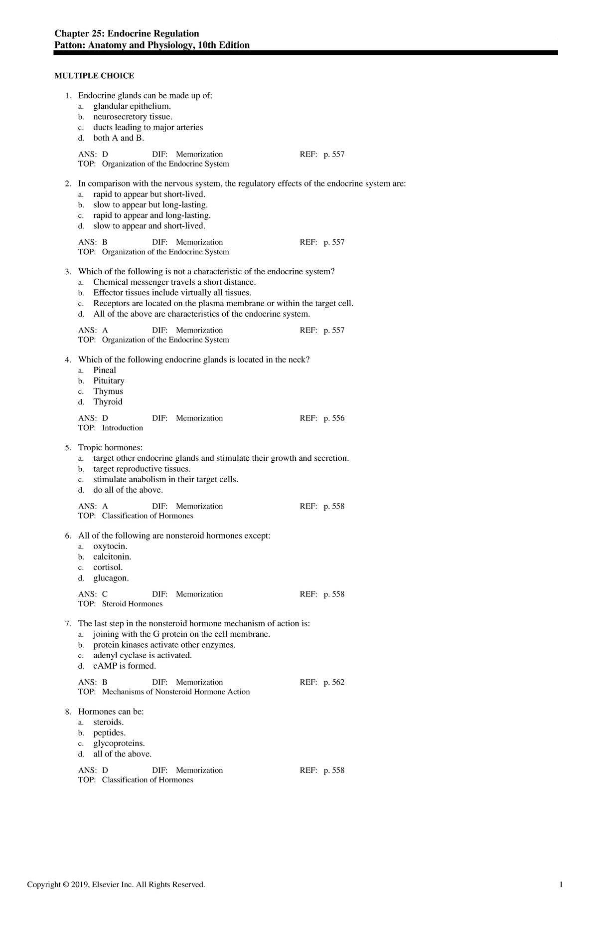 Exam View - Endocrine Regulation & Chapter 25 Insights - Studocu