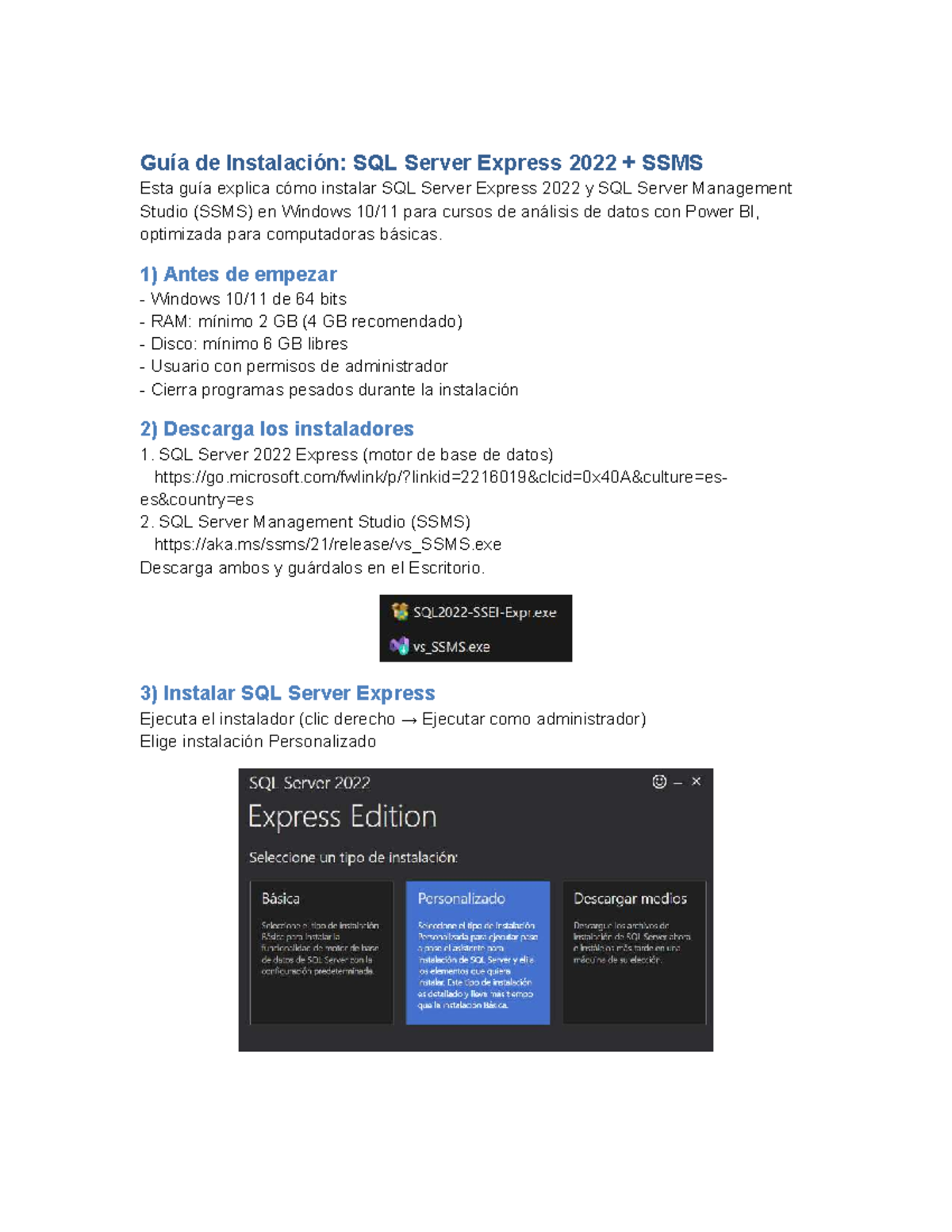 Guía de Instalación: SQL Server Express 2022 y SSMS - Studocu