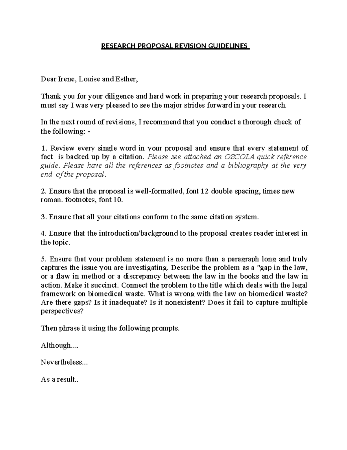 Research Proposal Revision Guidelines (LAW 101) - Studocu