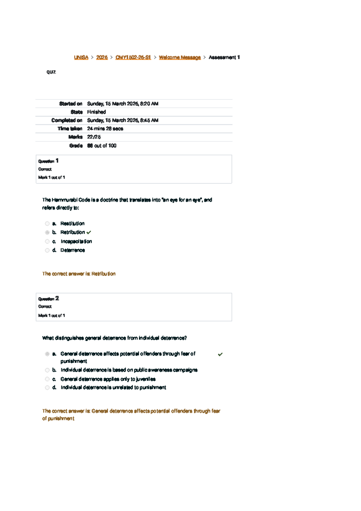 UNISA 2026 Assessment 1 Quiz: Crime Prevention Insights - Studocu