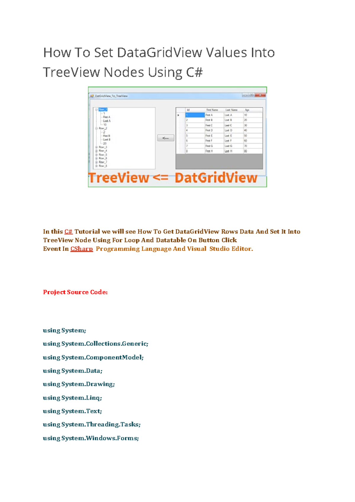How To Set Data Grid View Values Into Tree View Nodes Using C - How To Set DataGridView Values ...
