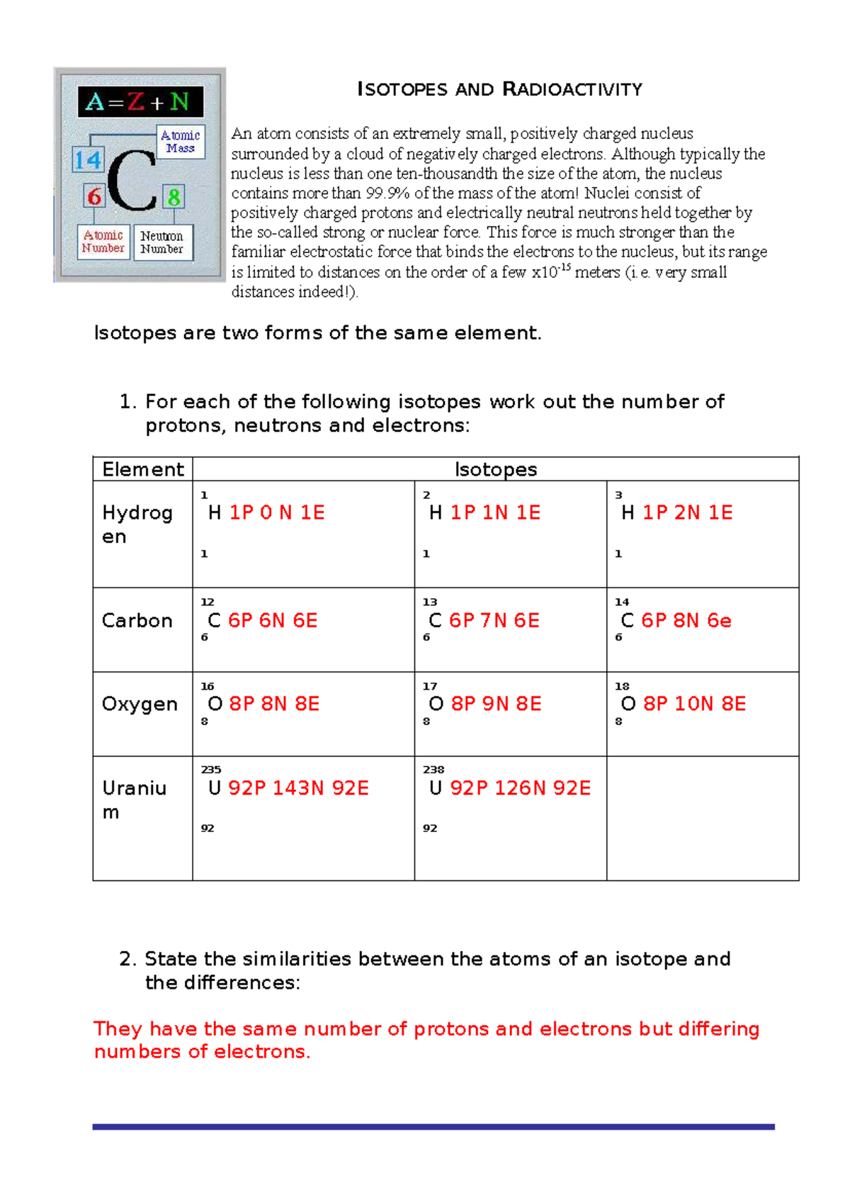 ISOTOPES AND RADIOACTIVITY: Key Concepts and Answers - Studocu