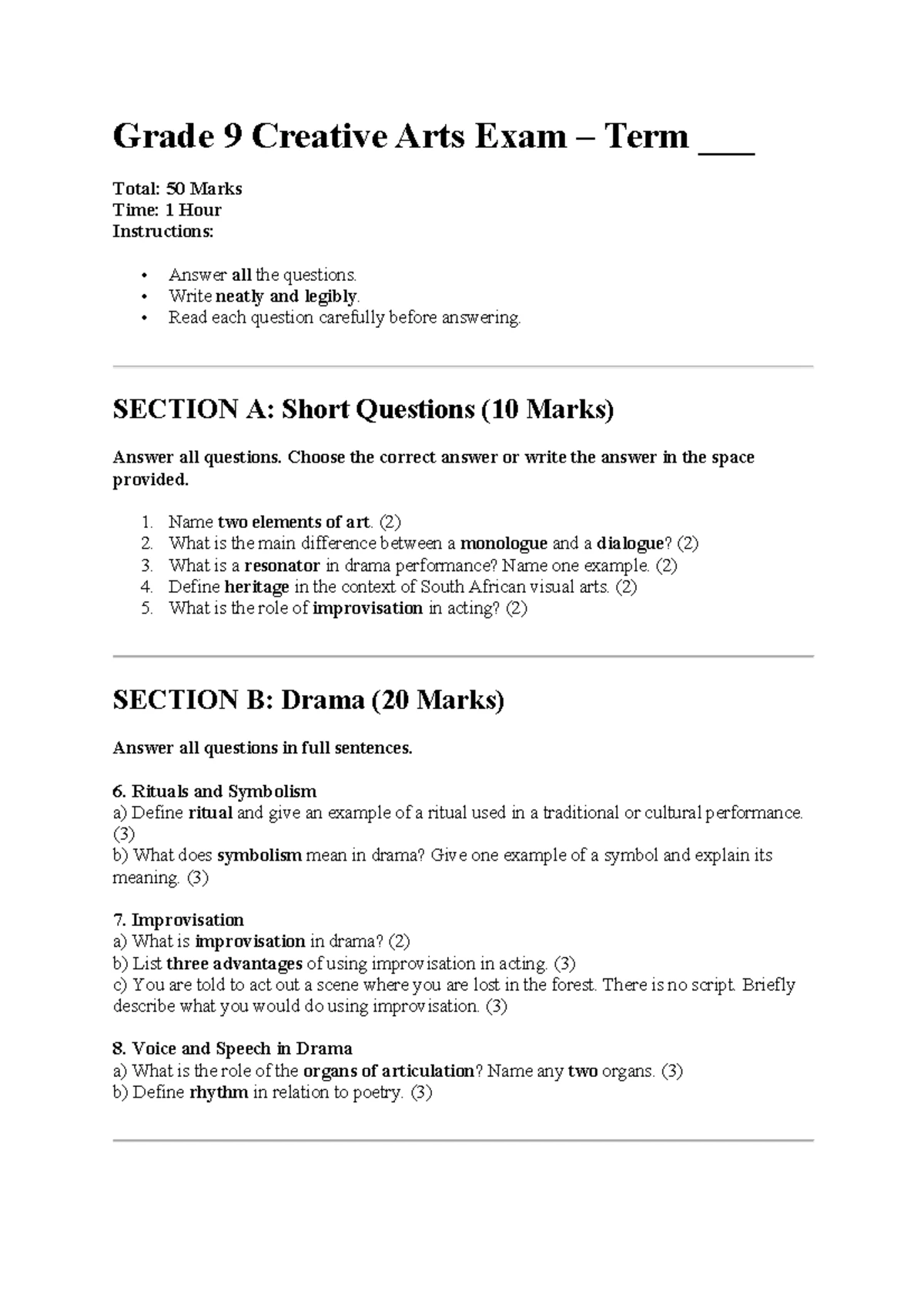 CAPS Creative Arts Curriculum Guide for Grades 7-9 - Studocu