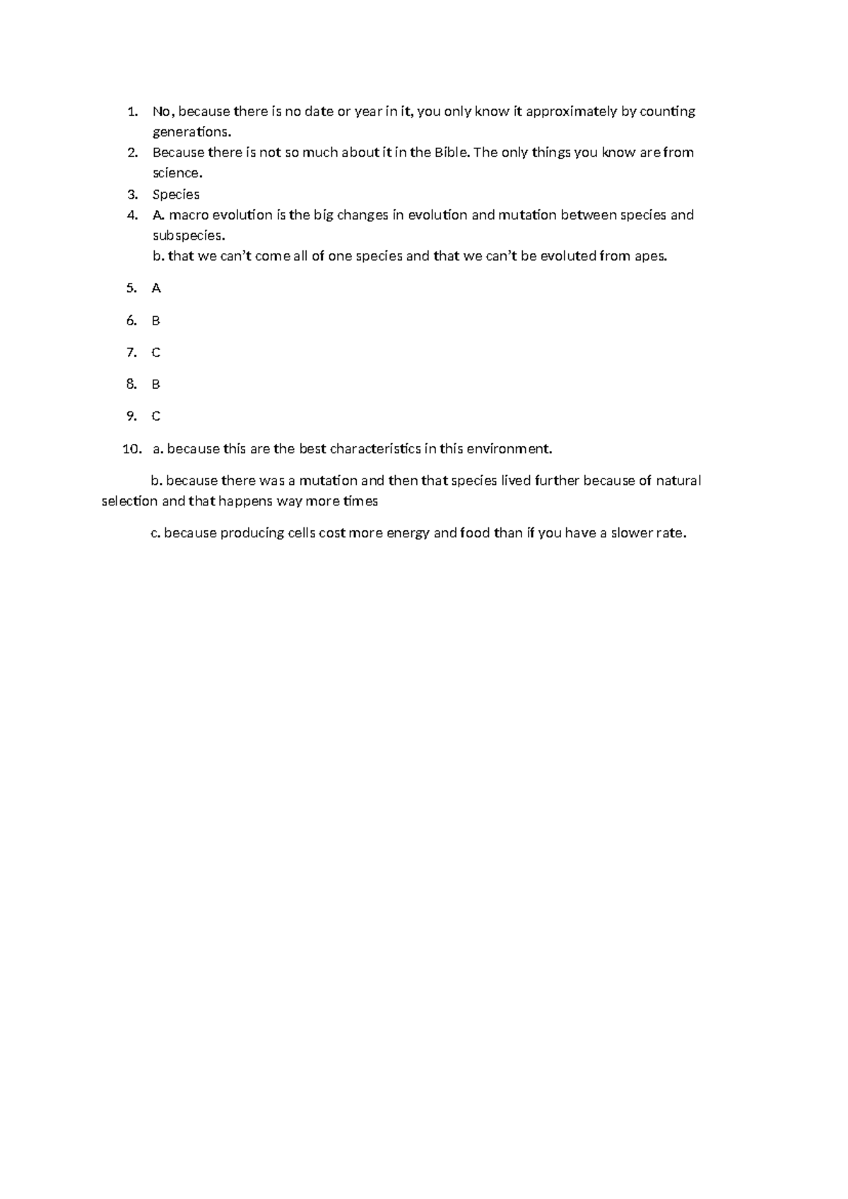 Quiz on Evolution and Natural Selection - BIO 101 - Studocu