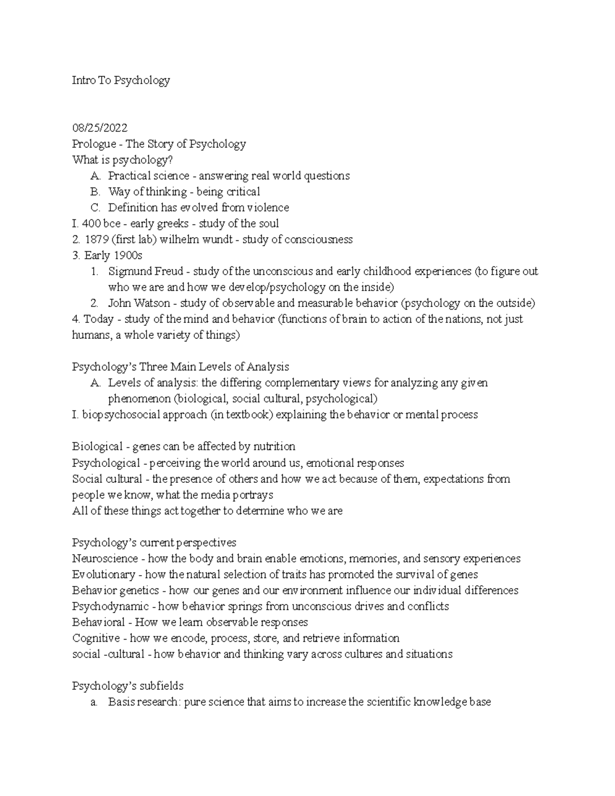 Introduction to Psychology: Key Concepts and Perspectives - Studocu