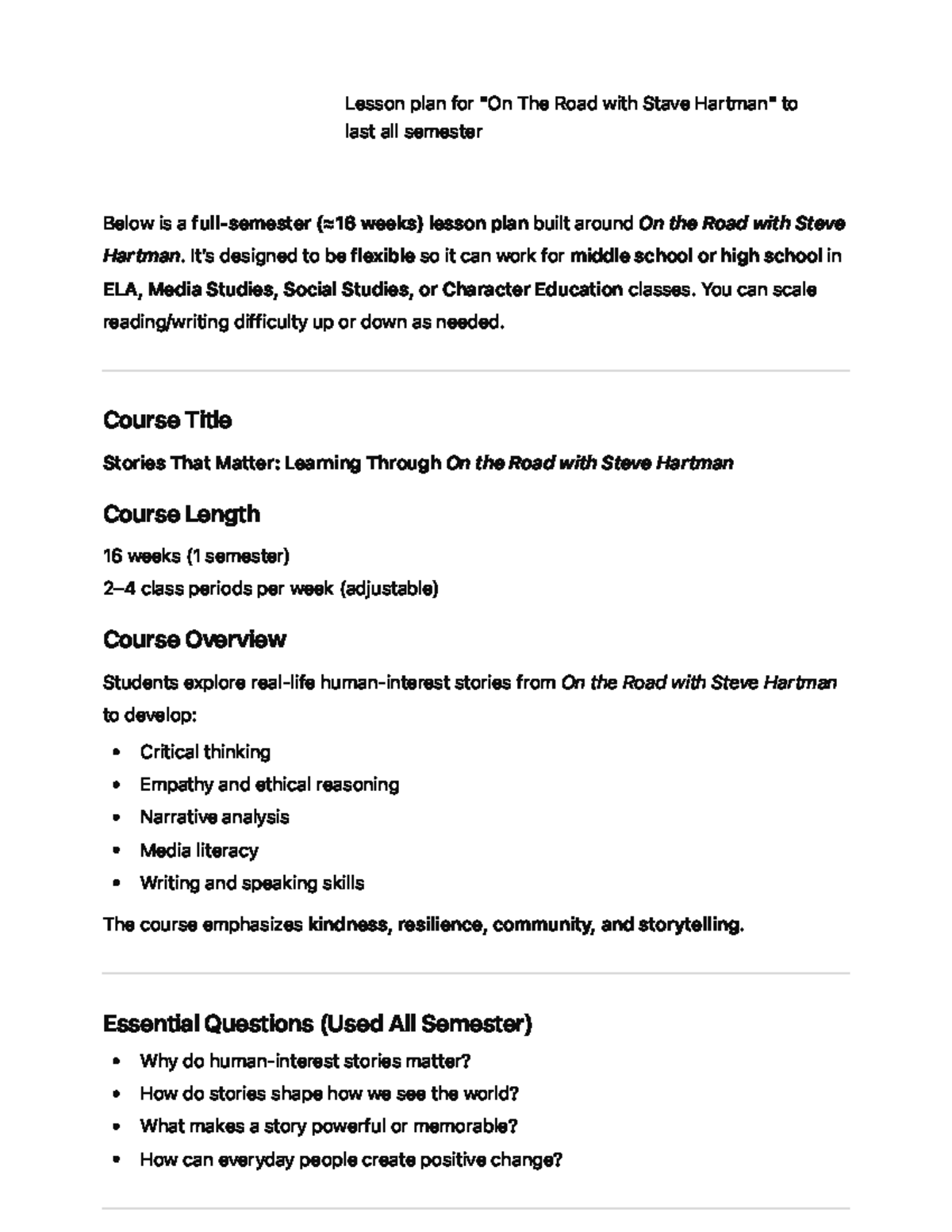 Lesson Plan: Create Your Own "On the Road" Stories (Grades 6-12) - Studocu