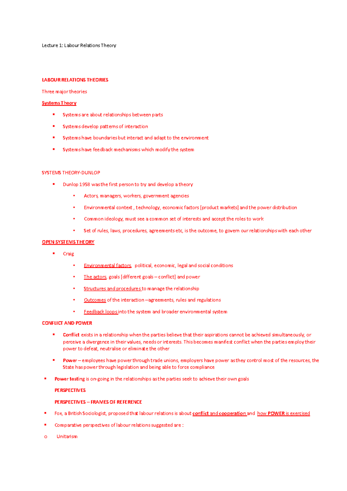 Labour Relations Theories & History EZBV201 Lecture Notes 2023 - Studocu