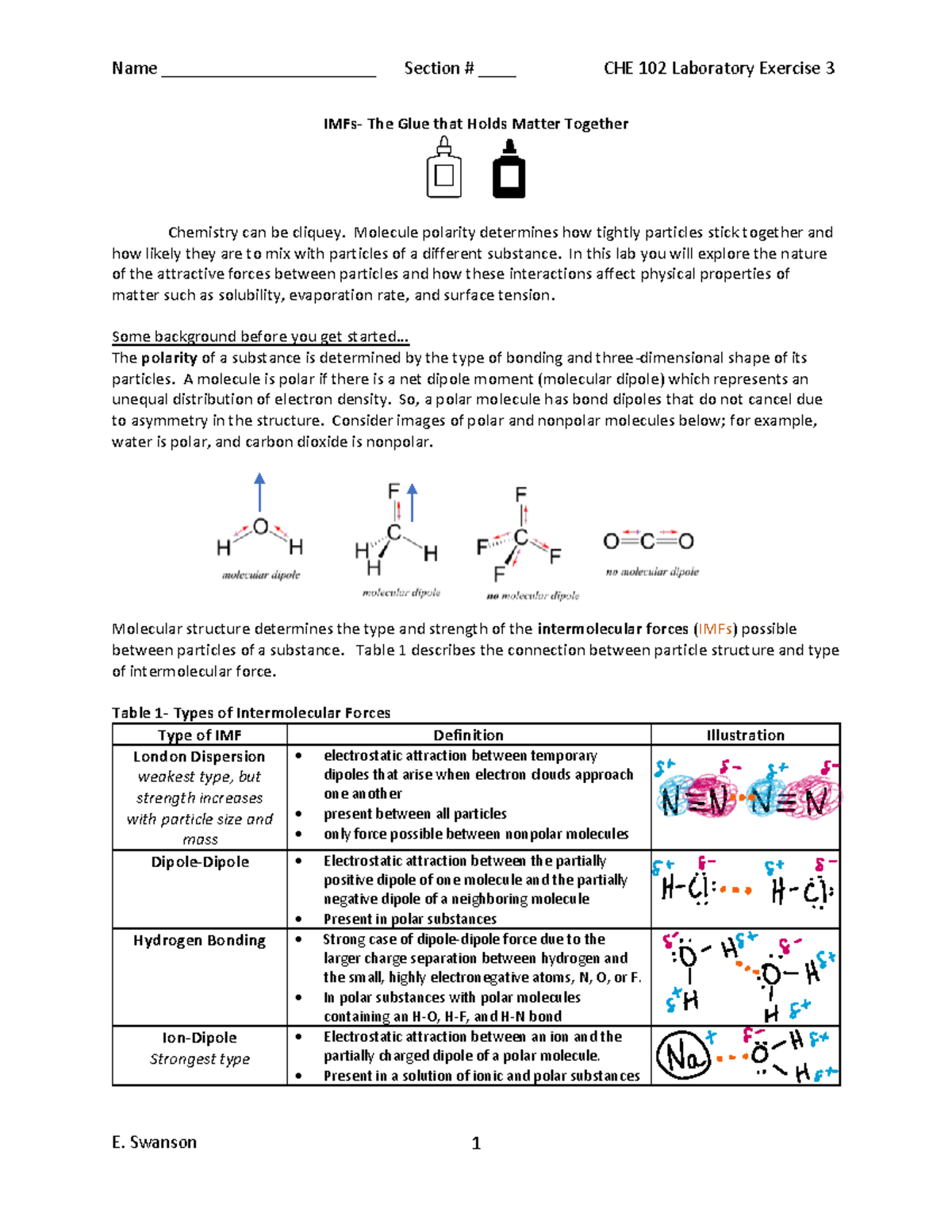 CHE 102 Lab 3 S24: Investigating Intermolecular Forces and Properties ...