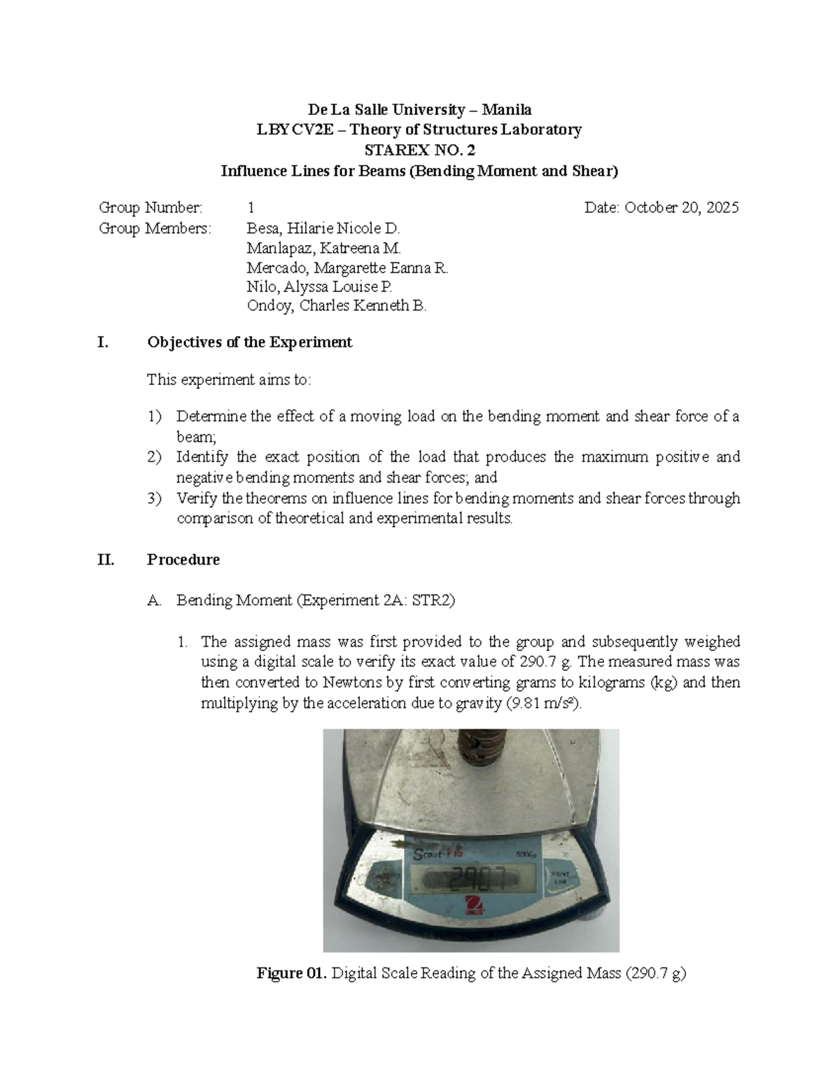 LCV2E Lab Report: Influence Lines for Beams (Bending Moment & Shear ...