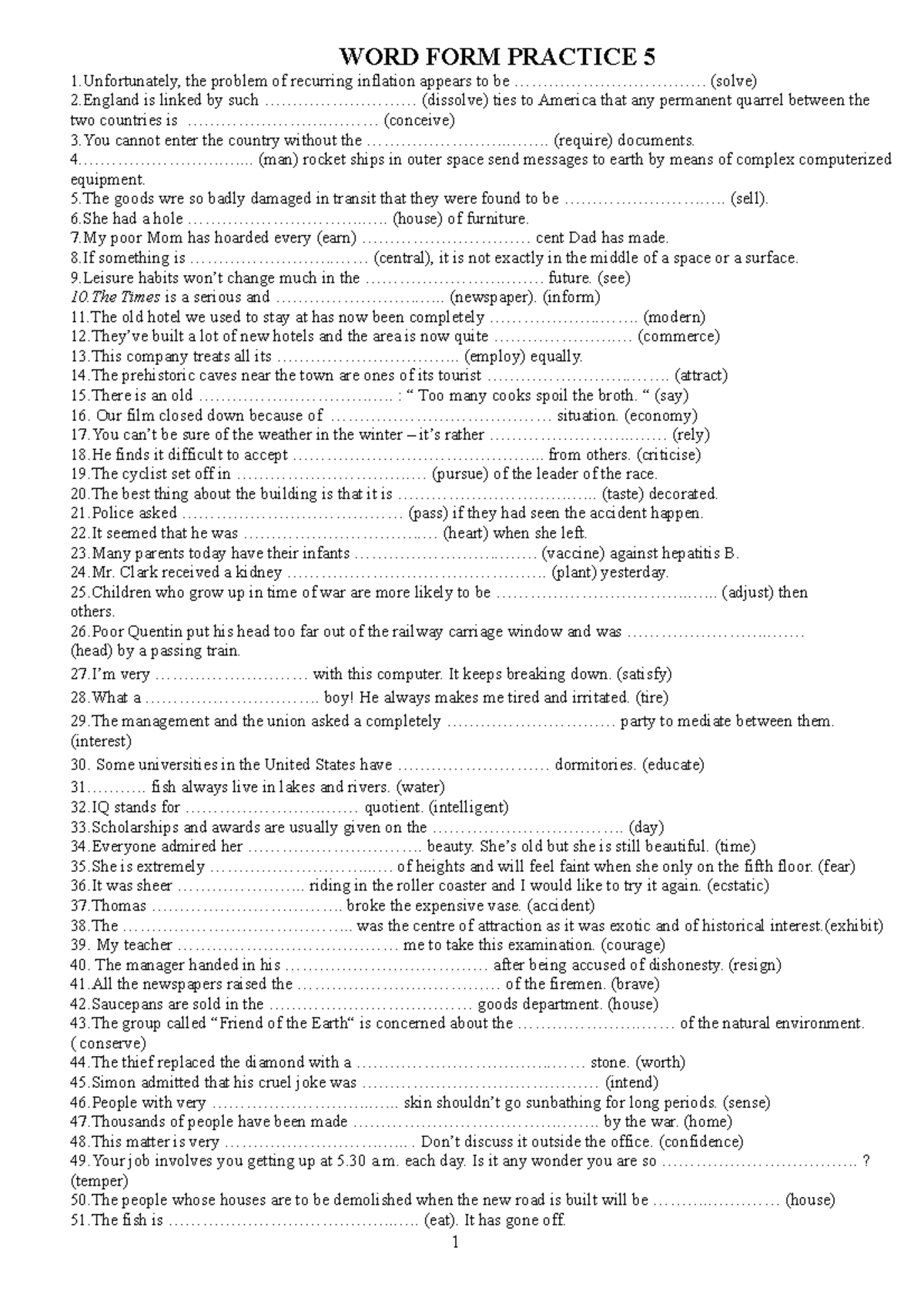 Hsg-cap tp practice pretest 1a word form 5 teams - WORD FORM PRACTICE 5 ...