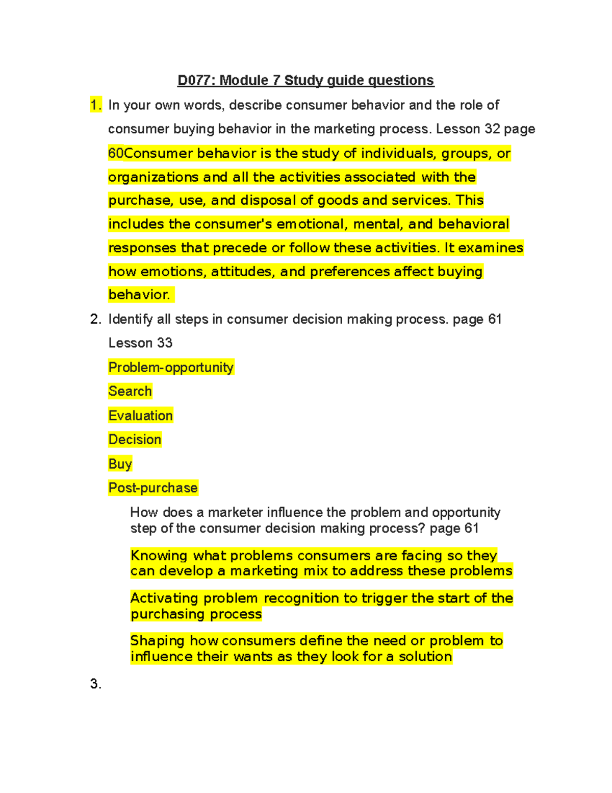 D077: Module 7 Study Guide on Consumer Behavior and Decision Making ...