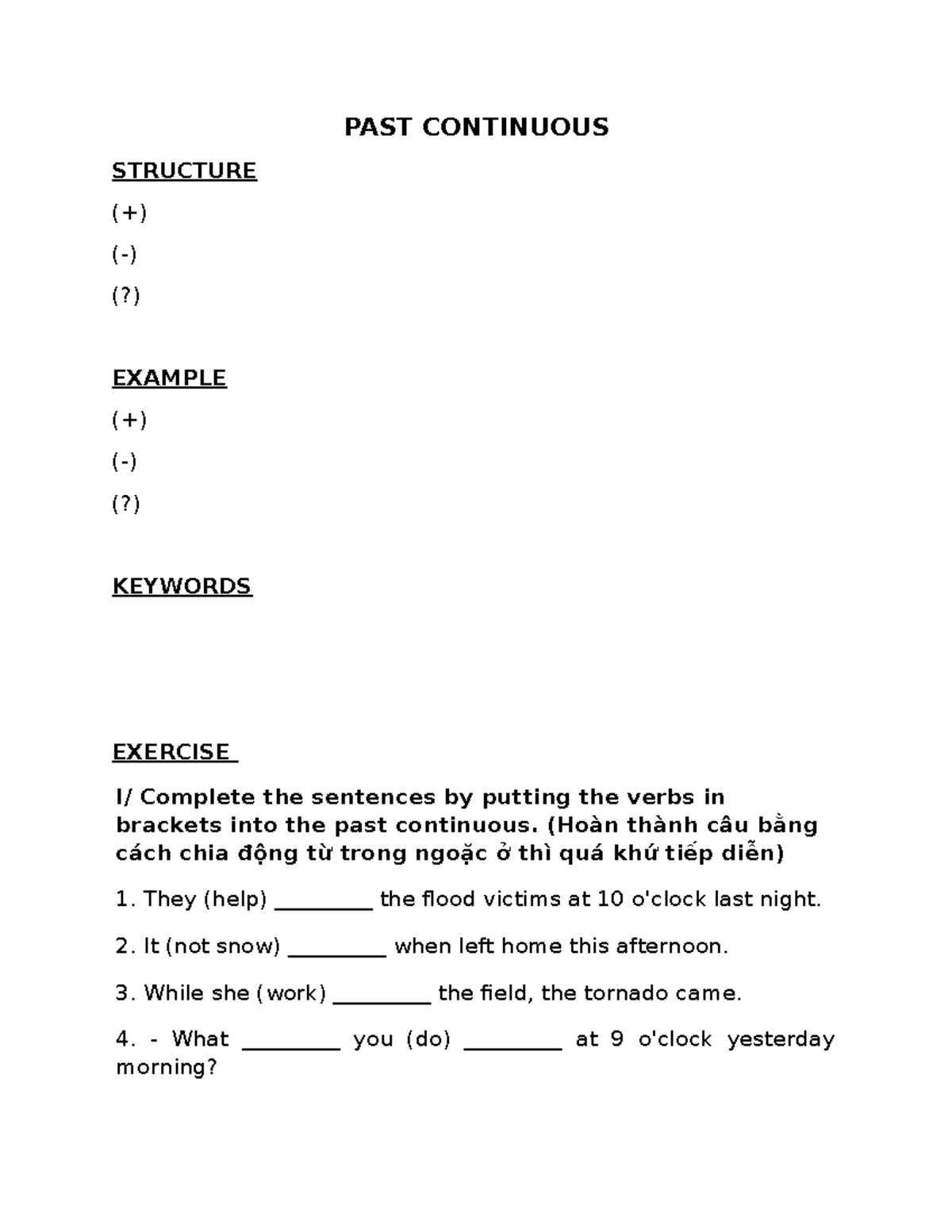 PAST Continuous Grade 8 UNIT 9 - PAST CONTINUOUS STRUCTURE ...