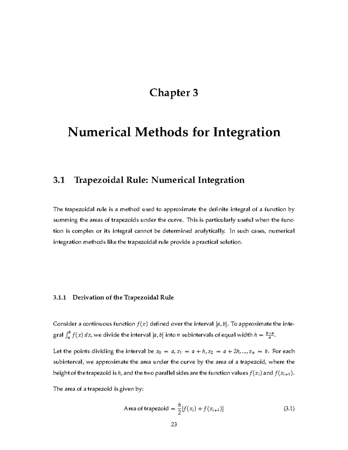 Chapter 3: Numerical Integration Methods - Trapezoidal Rule and More - Studocu