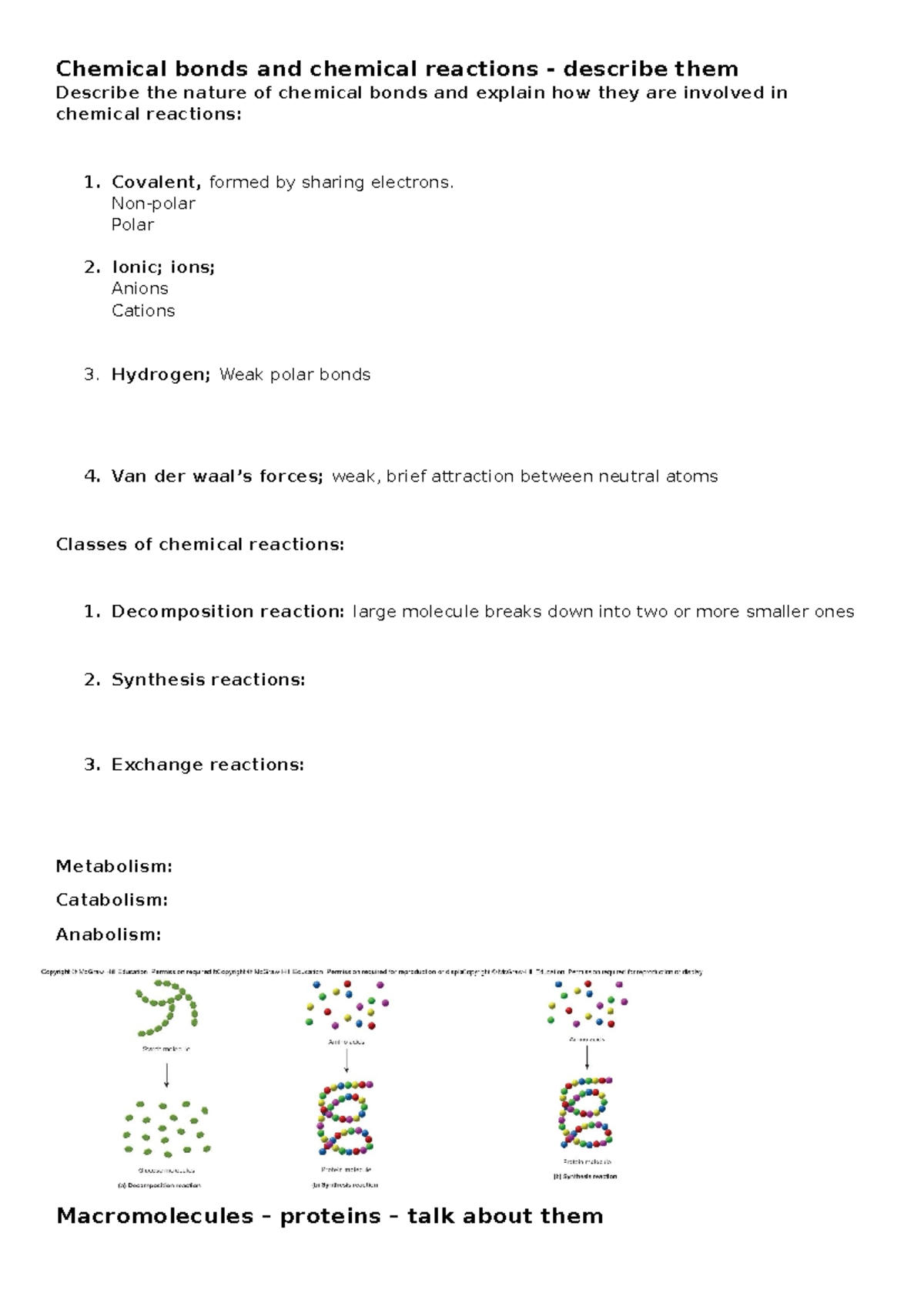 Anatomy Study Notes for SAQs: Chemical Bonds, Reactions & Muscle ...