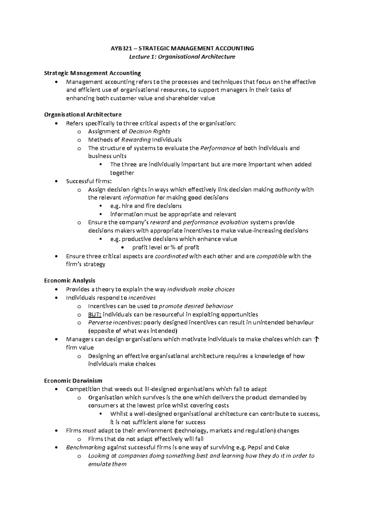 Lecture Notes on Strategic Management Accounting (AYB321) - Studocu