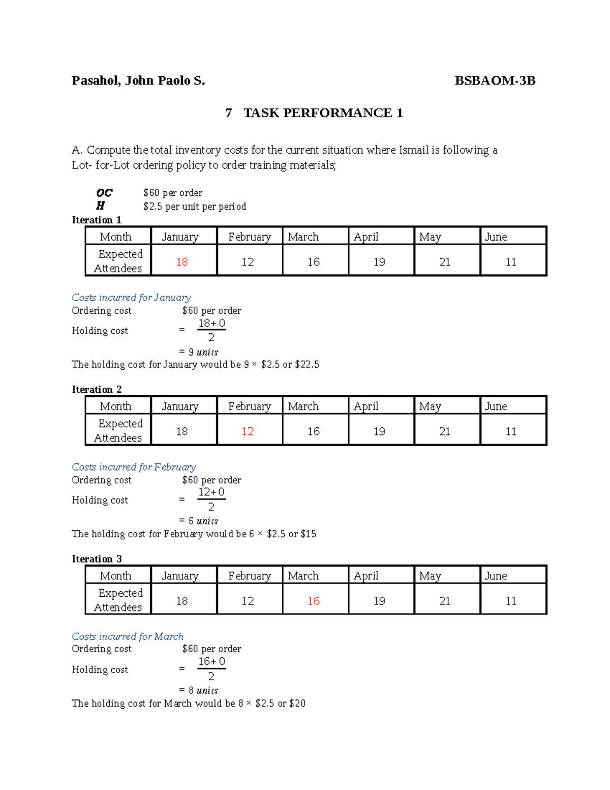 Inventory Cost Analysis for Lot-For-Lot Policy - BSBAOM-3B - Studocu