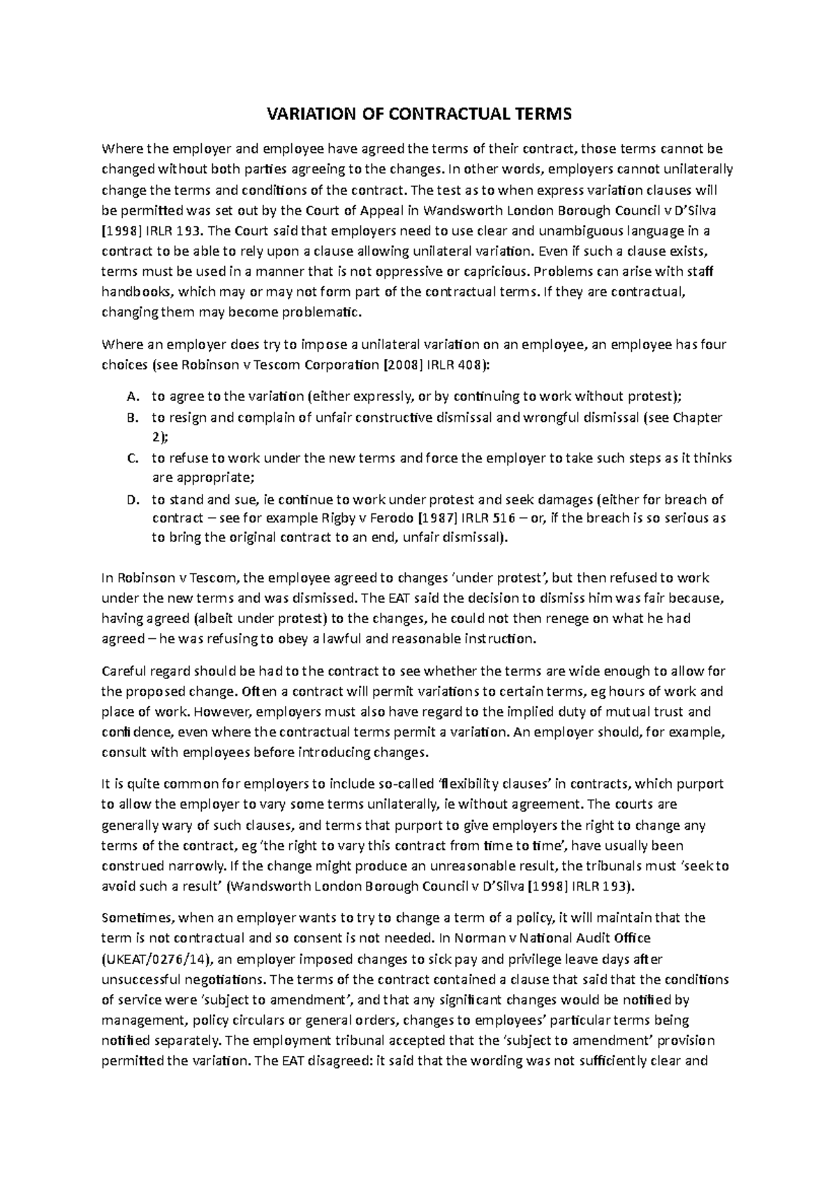 Variation of Contract - VARIATION OF CONTRACTUAL TERMS Where the ...
