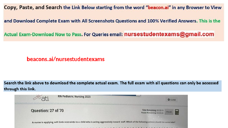ATI RN Pediatric Nursing 2023-2025 Proctored Exam with NGN 70 Questions ...