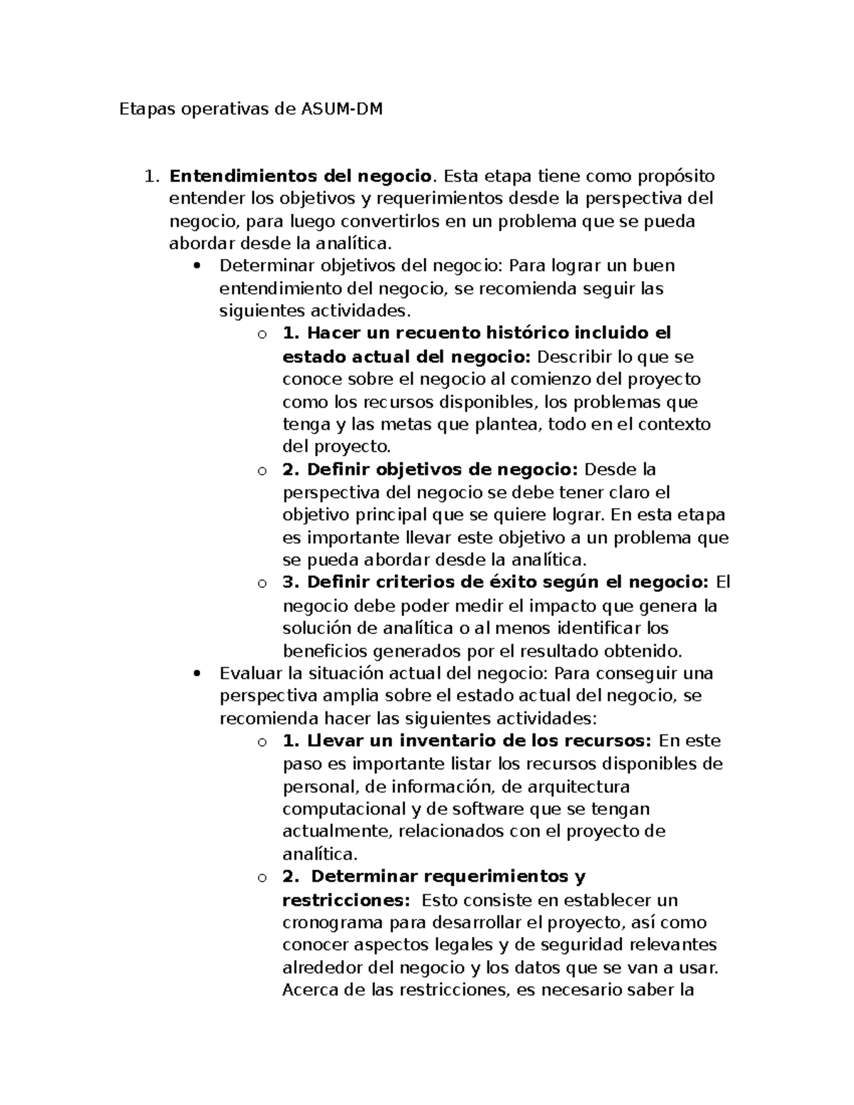Etapas Operativas de ASUM-DM: Guía Completa para Análisis - Studocu