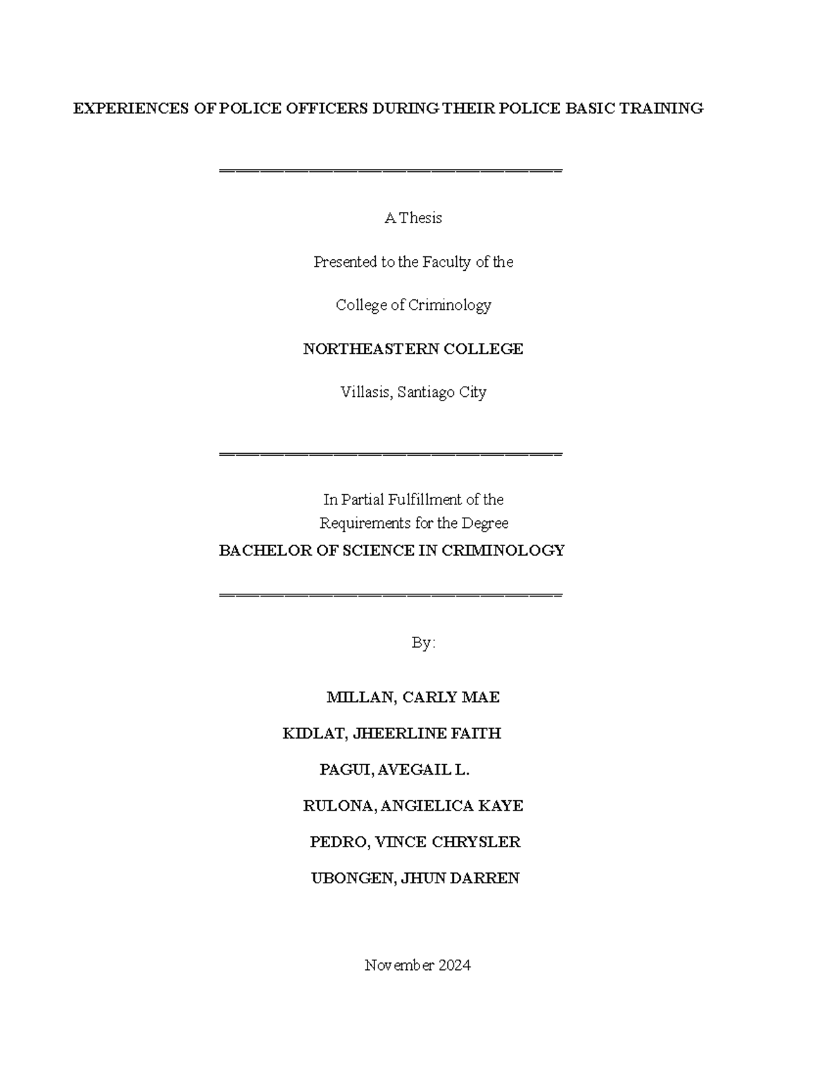 "Experiences of Police Officers in Basic Training: A Study for CRIM 101 ...