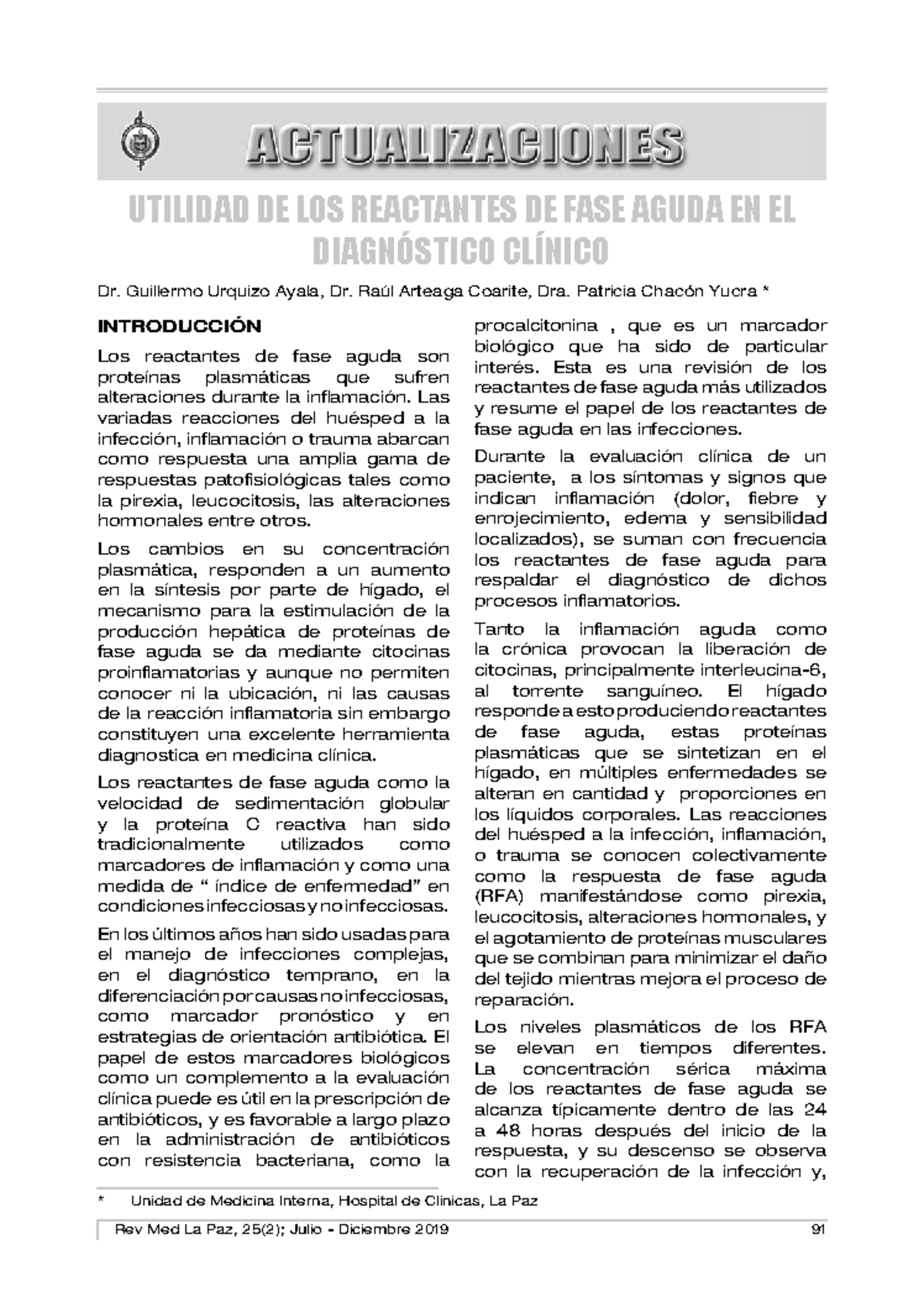 Reactantes DE FASE Aguda - Utilidad de los reactantes de fase aguda en ...